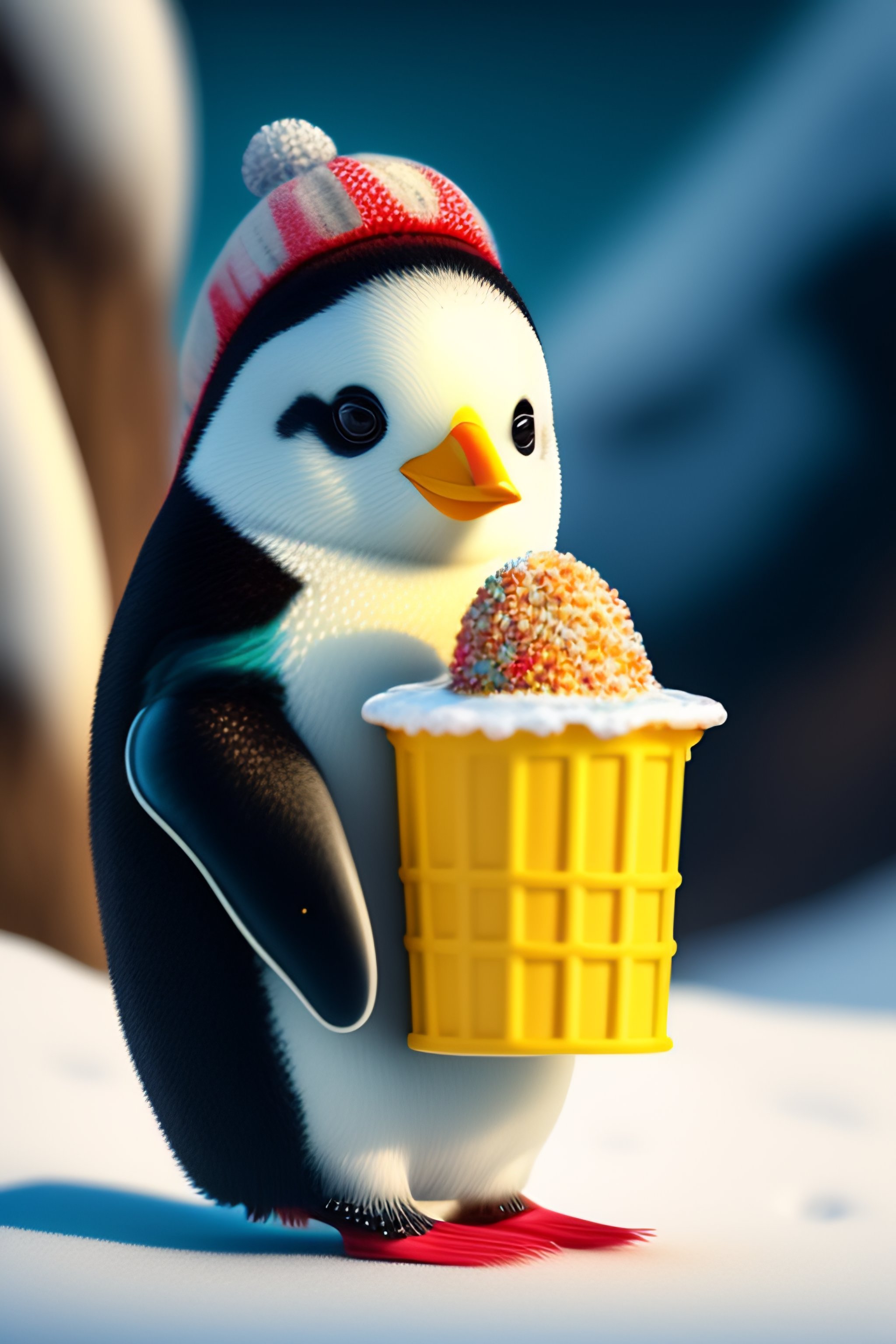 Lexica - Cute and little penguin traveling in the village, with smile ...