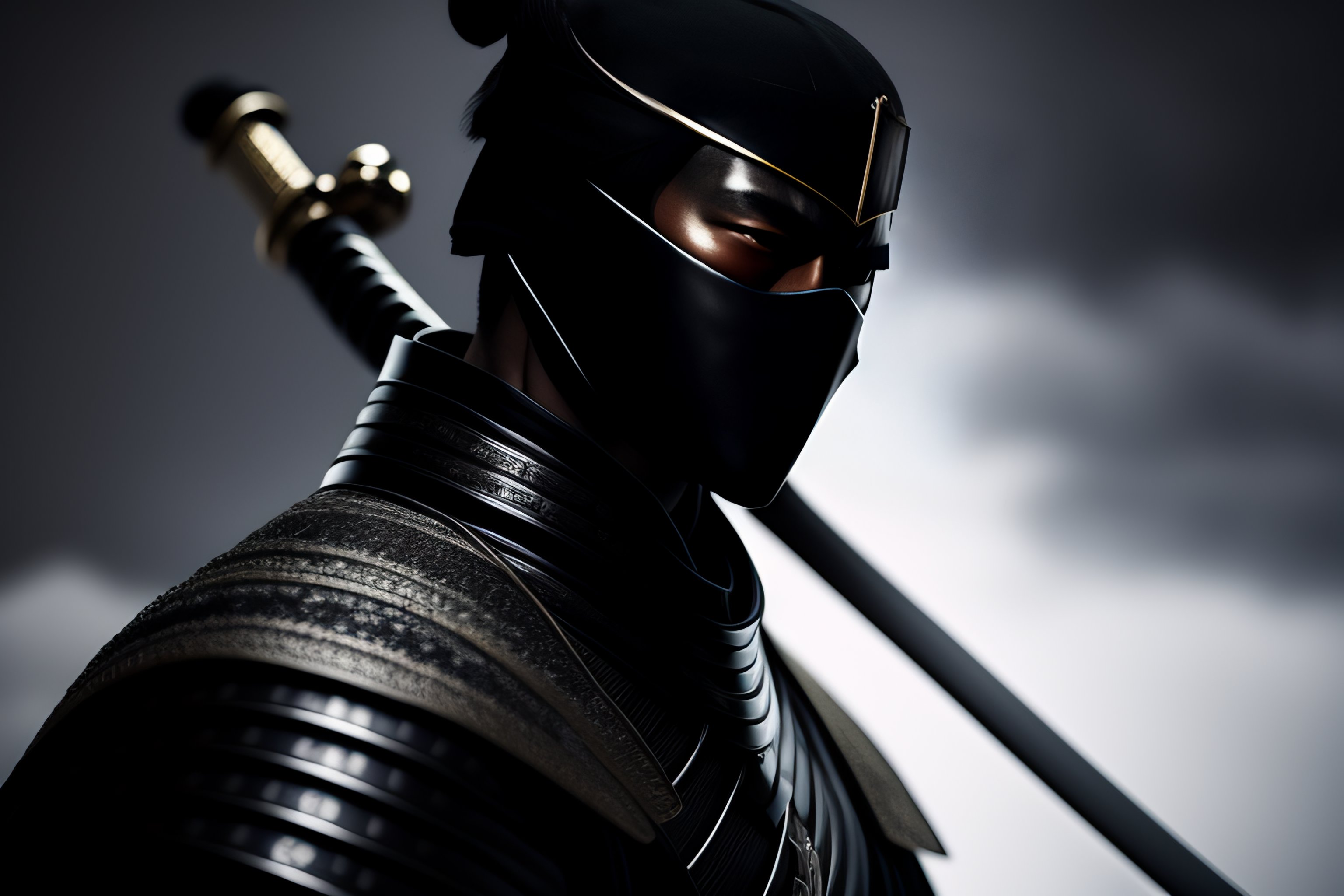 Lexica - Wallpaper a wise samurai in a black mask in a black uniform ...