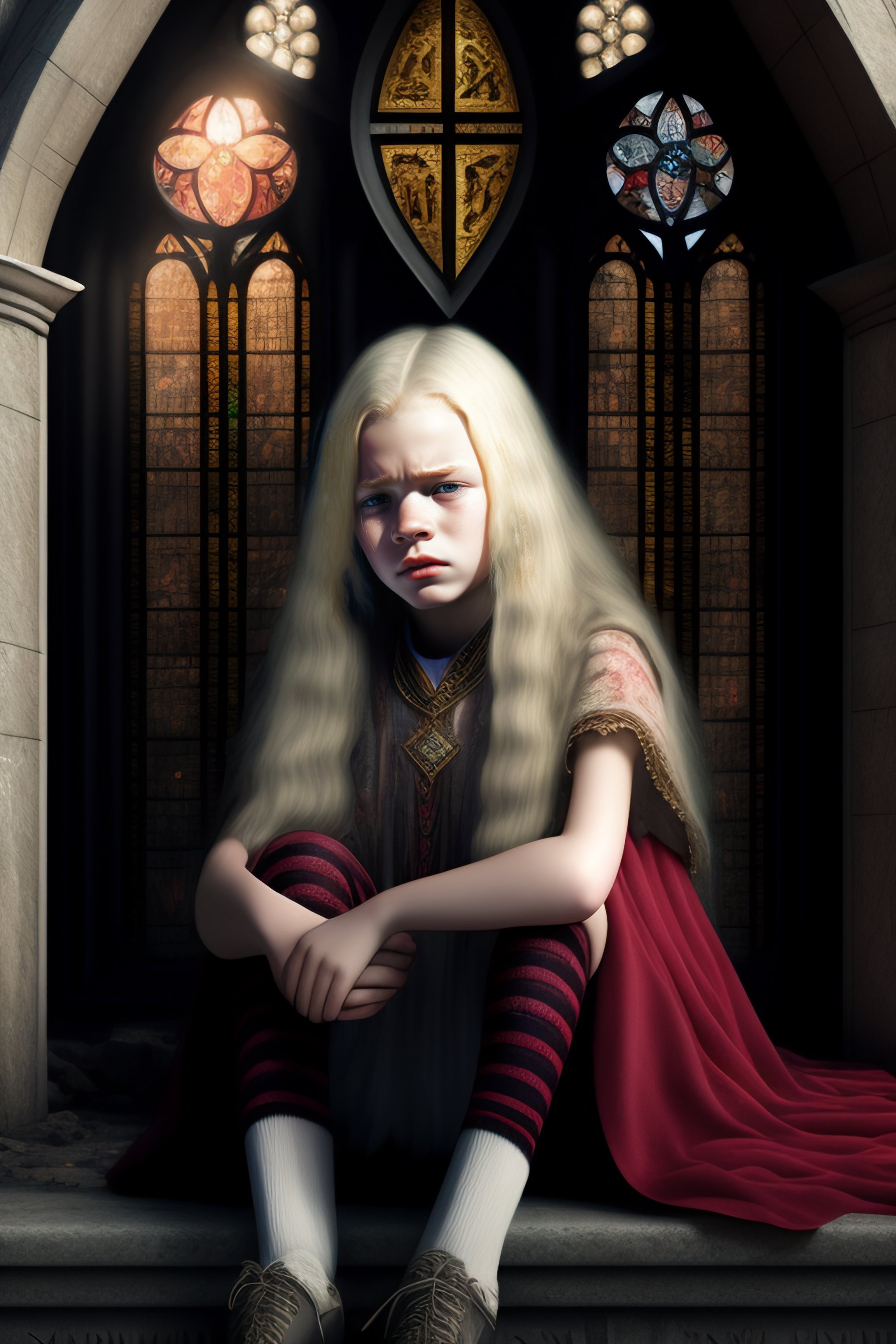 Lexica - 12 years old crying sad albino vampire female sitting on the ...