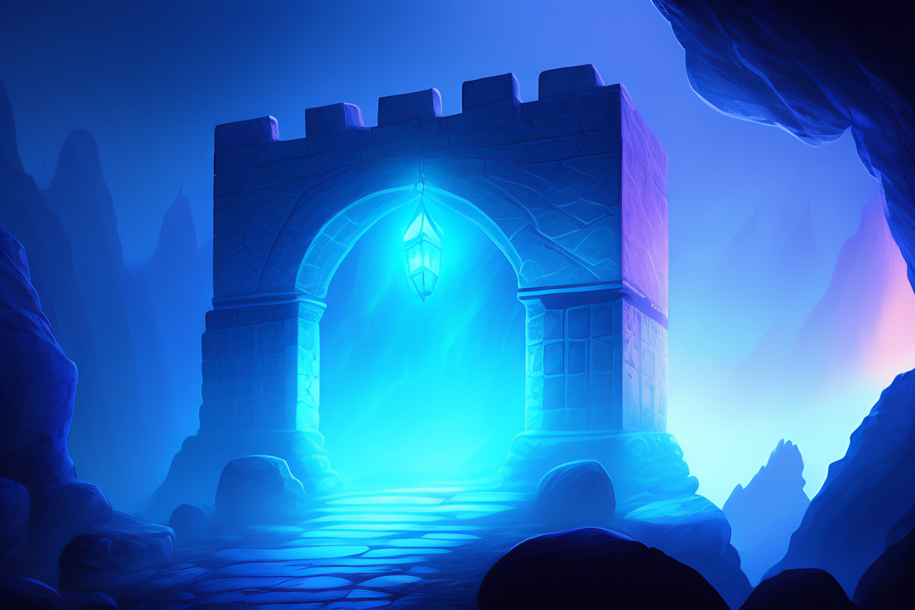 Lexica - Epic cell shaded illustration of a Dungeon dim lit by a blue ...