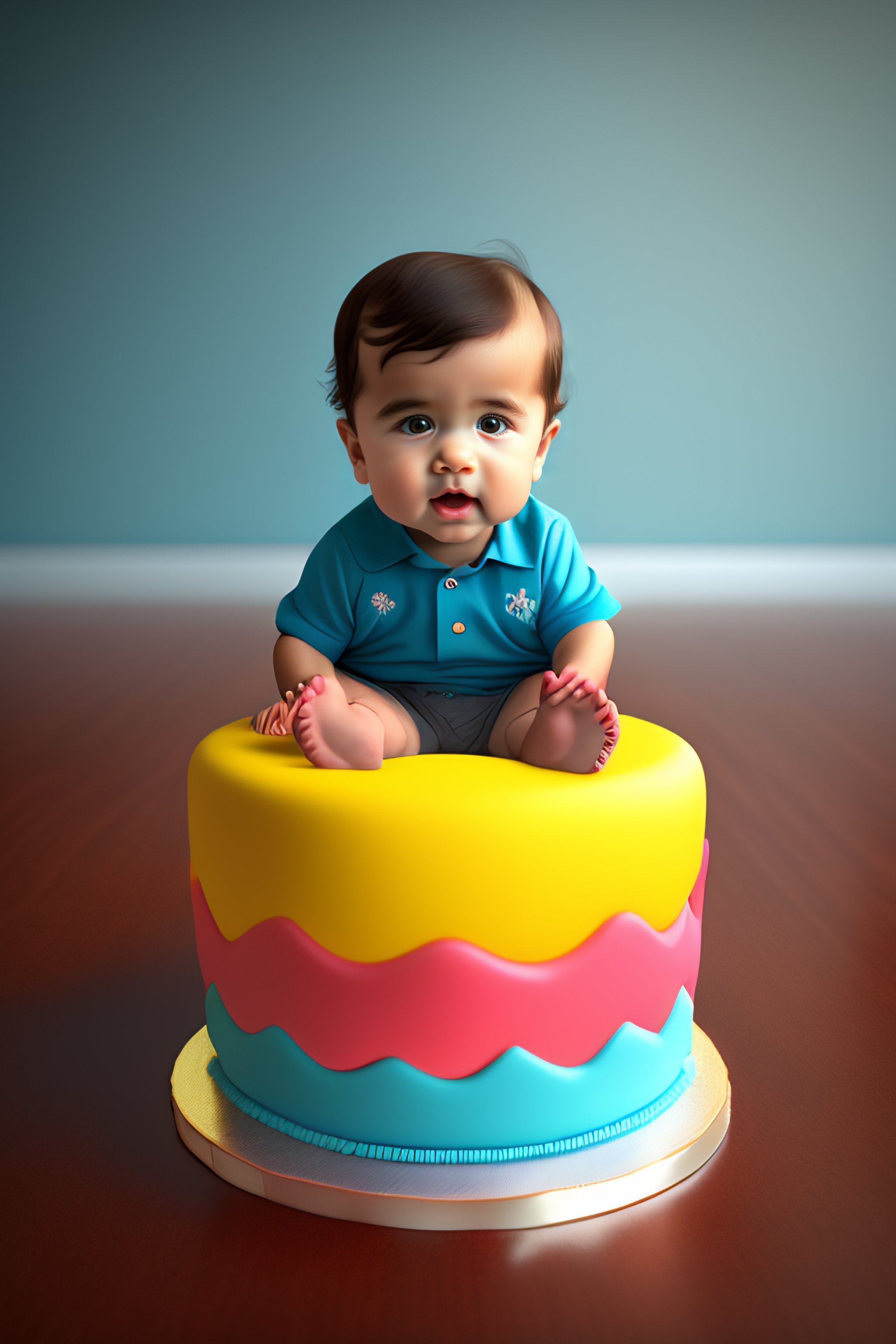 Lexica - 3d render of one year birthday cake for of my little boy HUGO