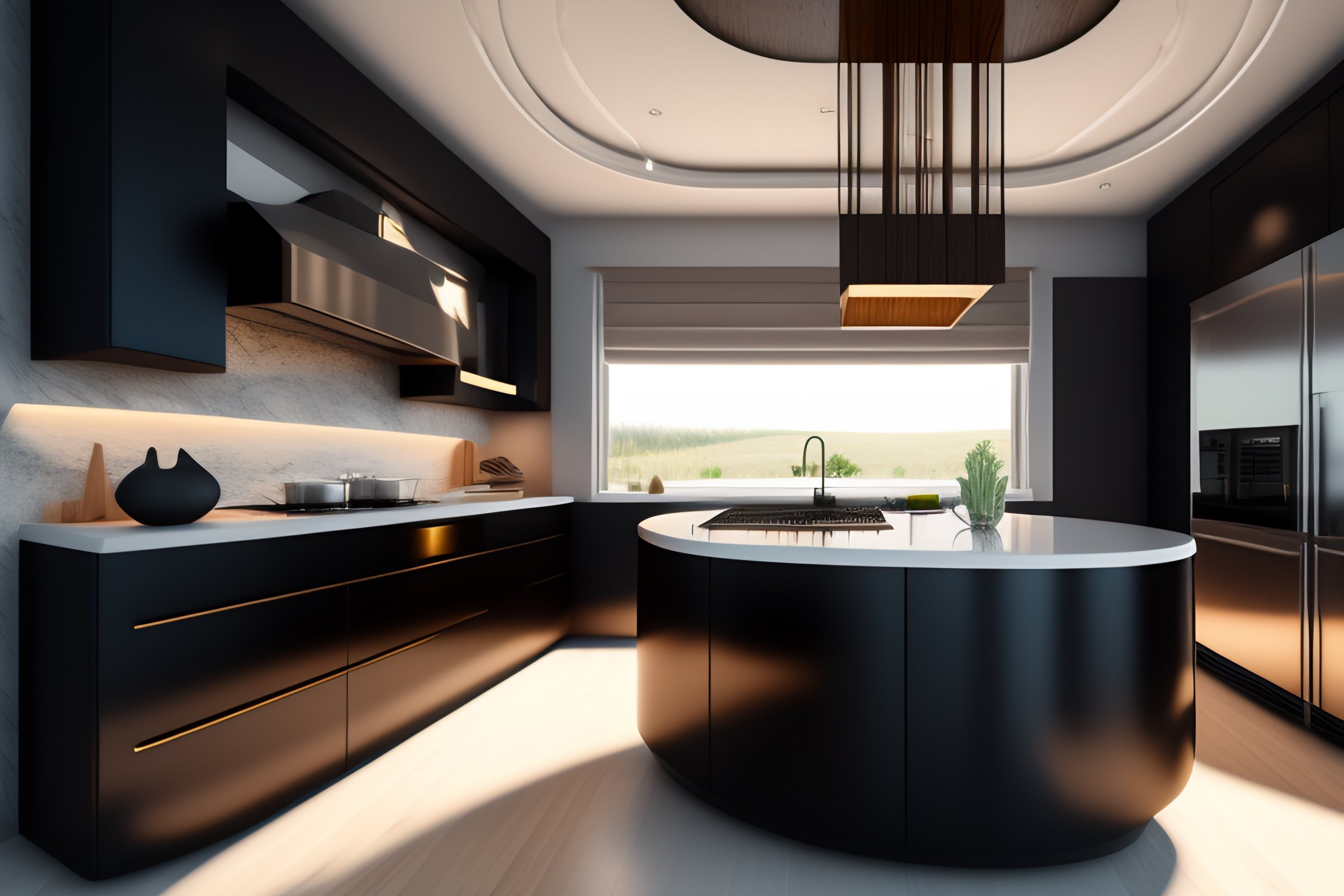 Lexica - Futuristic kitchen interior with a center island ...