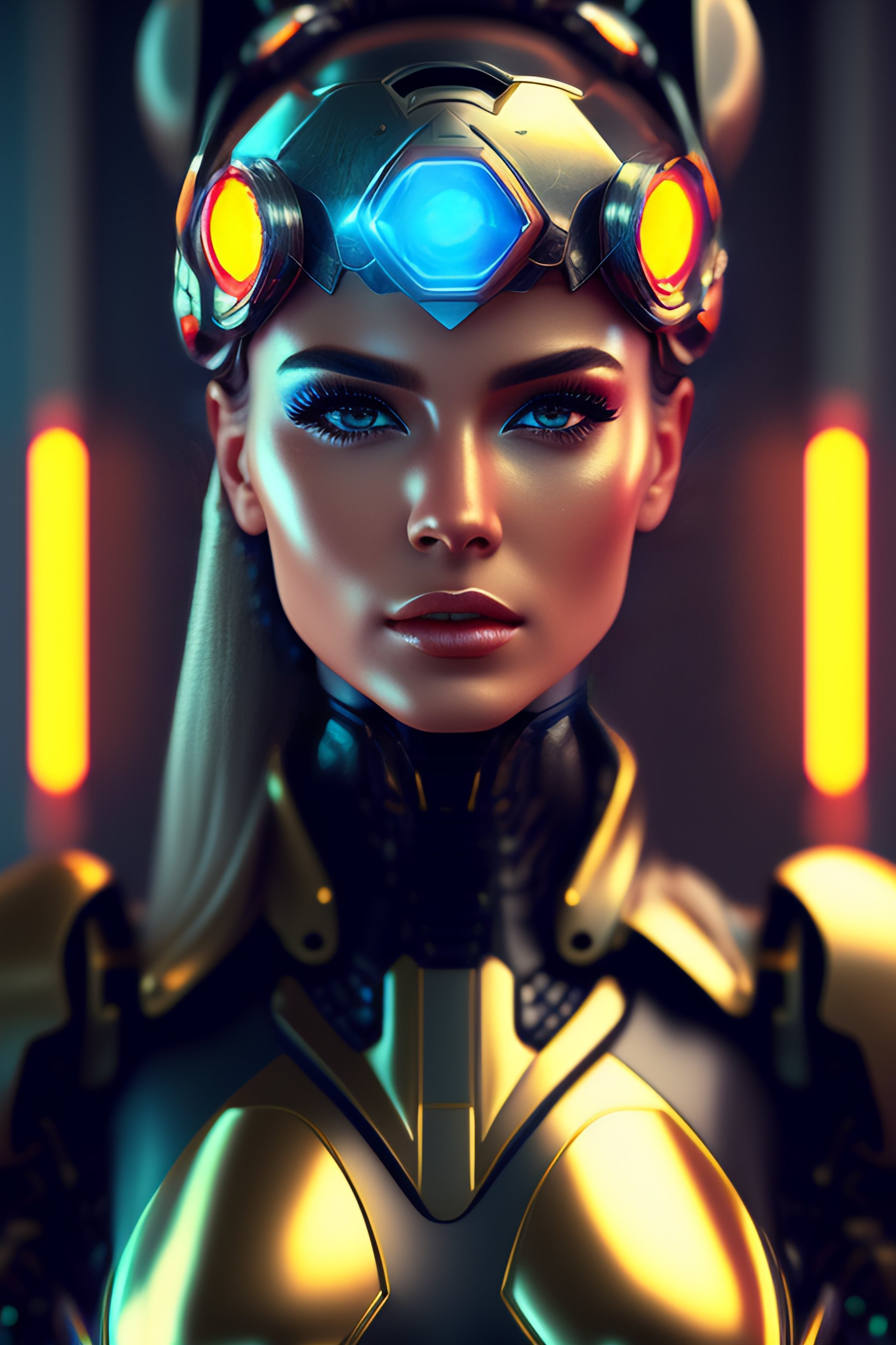Lexica - Robot, female cyborg, close helmet, mecha, high tech ...