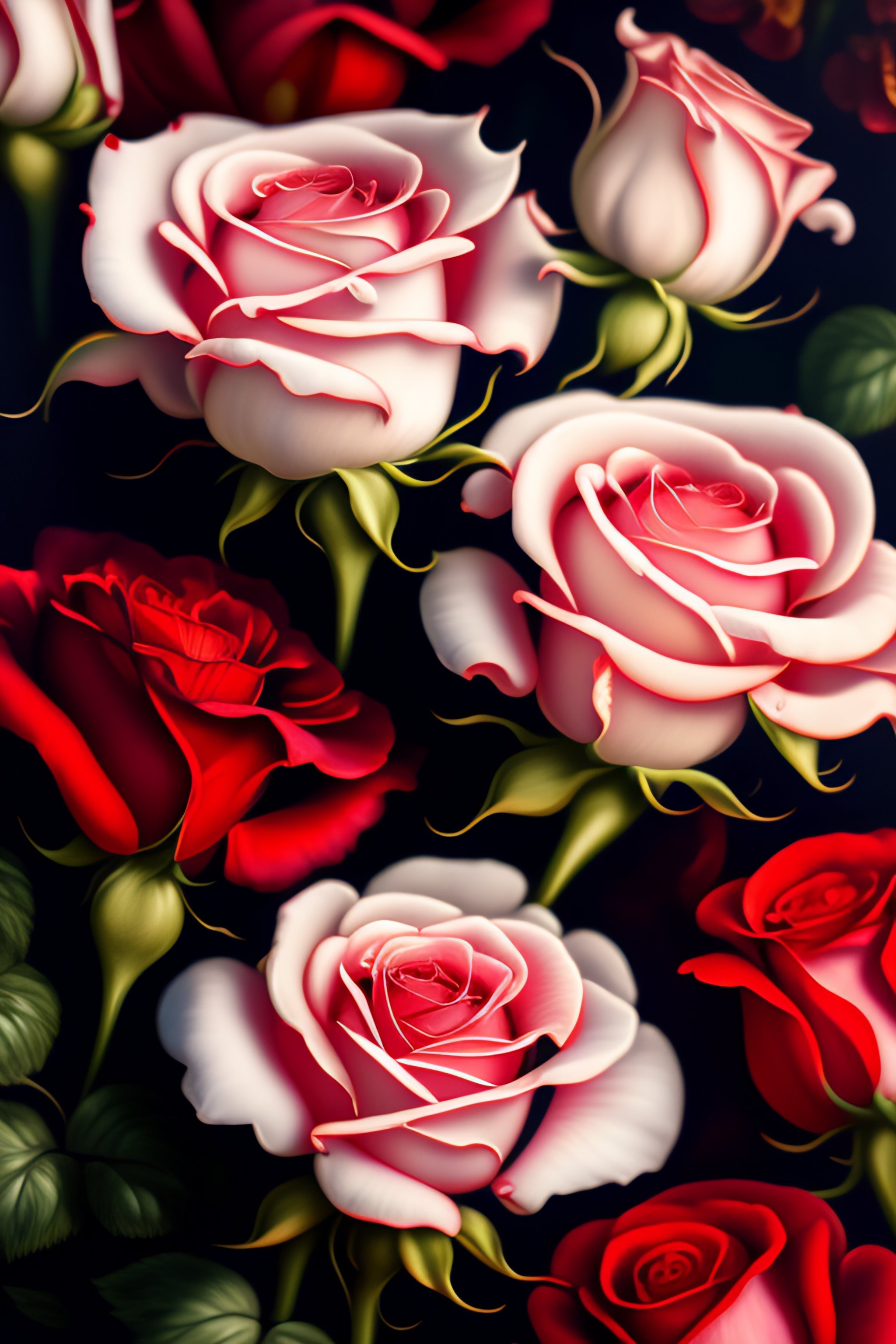 Lexica - An ultra hd detailed painting of many white and red roses by ...