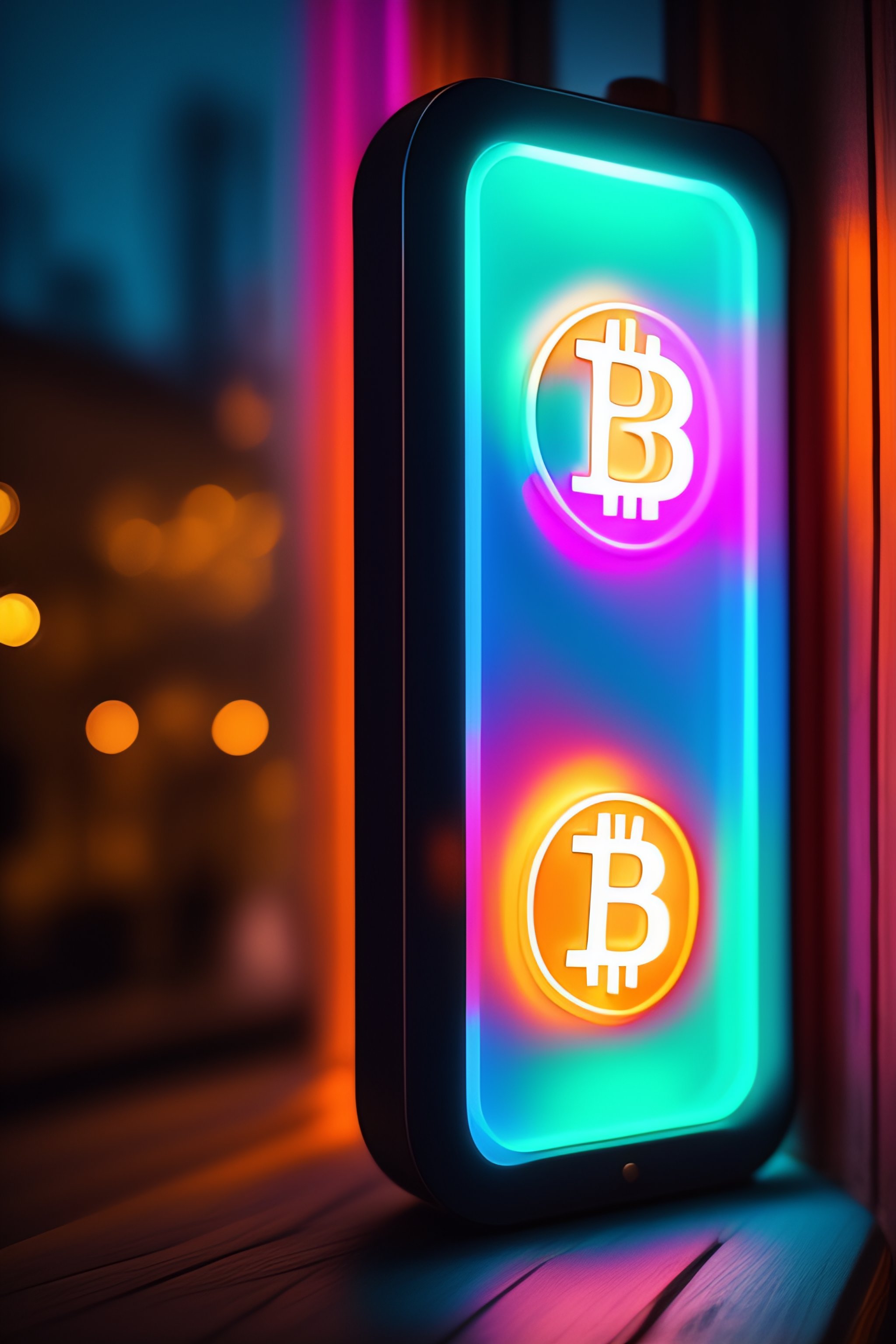 Lexica - NEON BITCOIN LIGHT OUTSIDE. HIPSTER VIBE