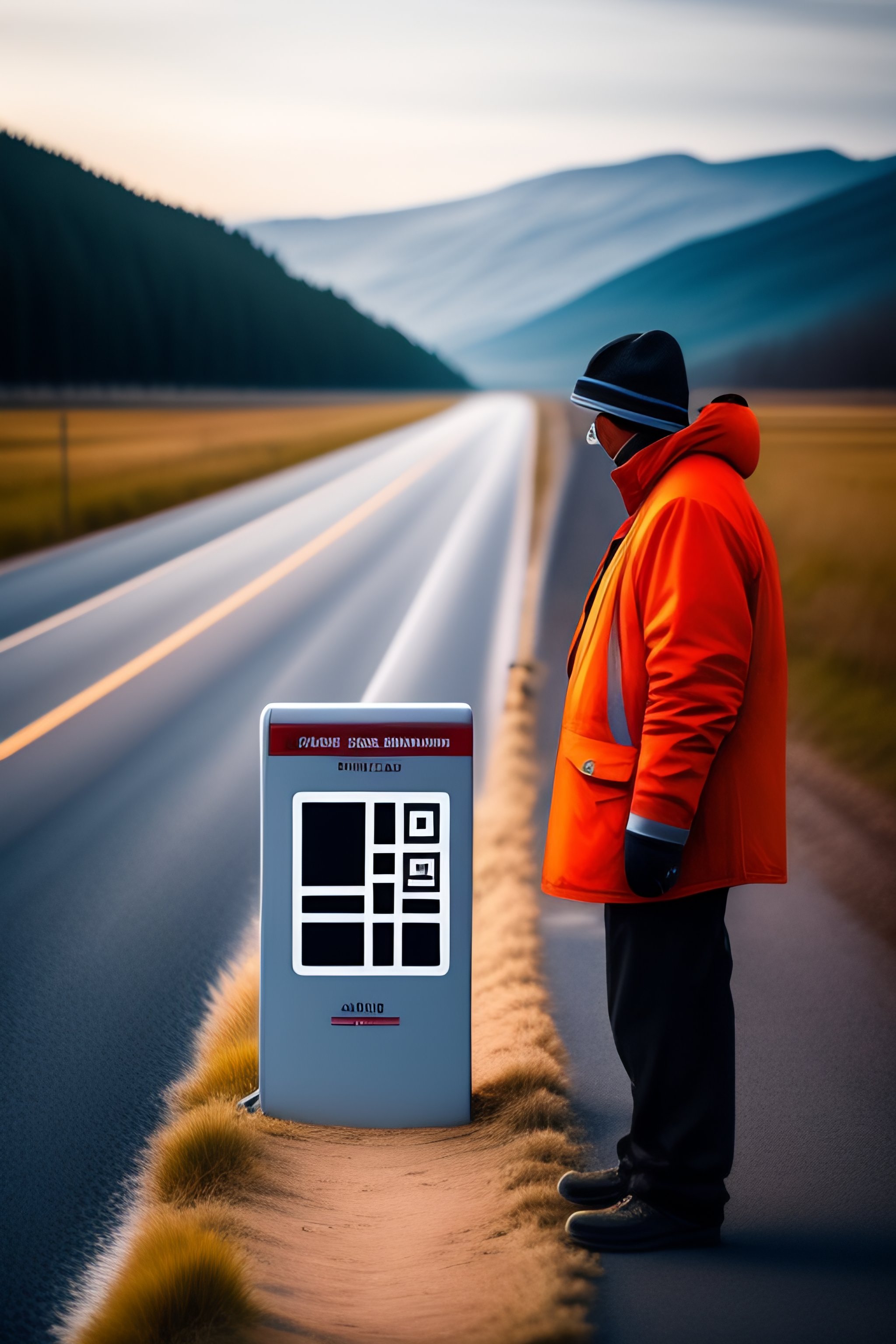 Lexica - A man scanning qr on the road