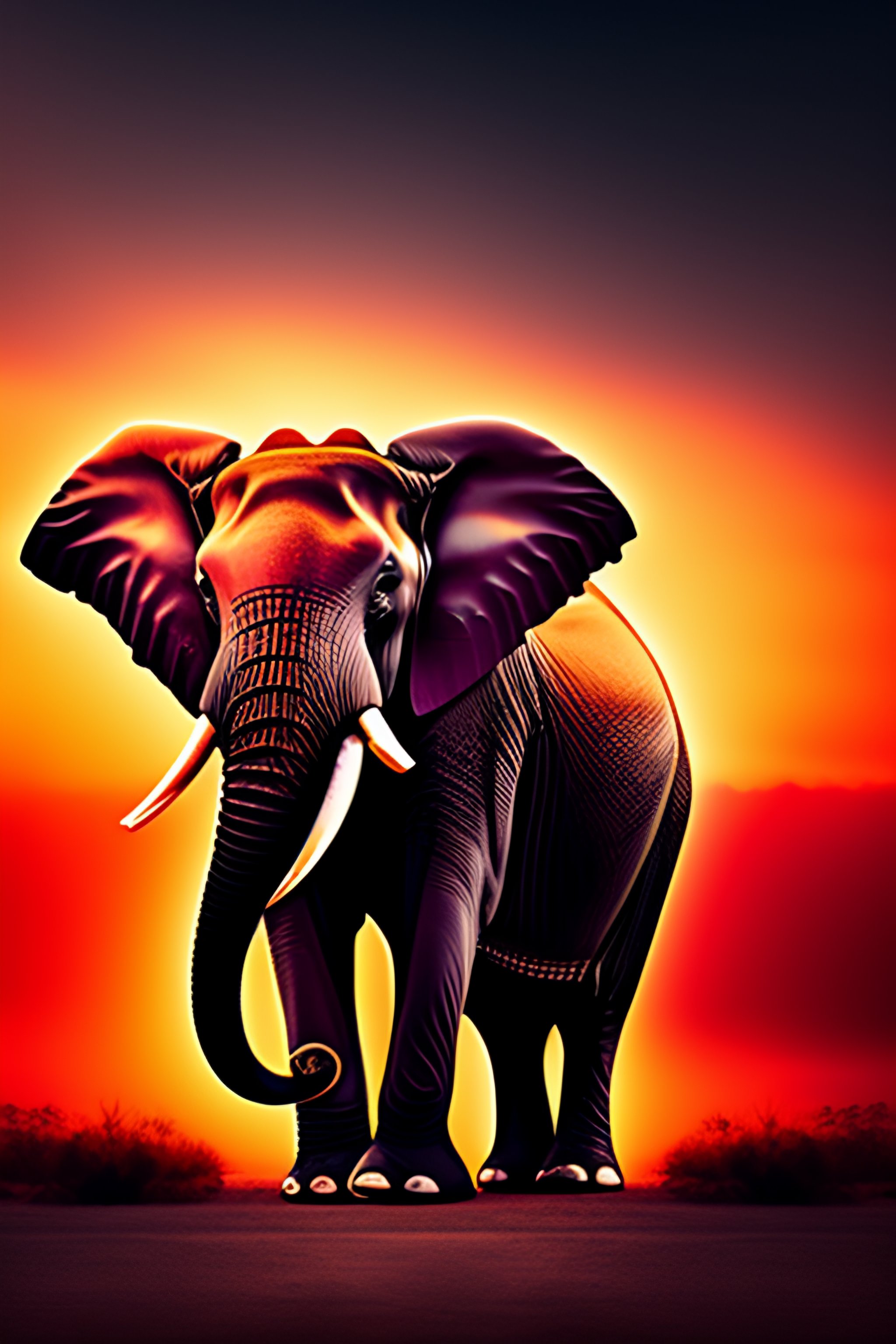 Lexica - Strong elephant stand in the red sky