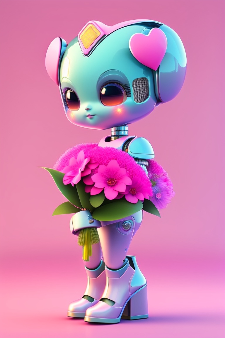 Lexica - A cute female robot blushing, with heart eyes, holding a ...