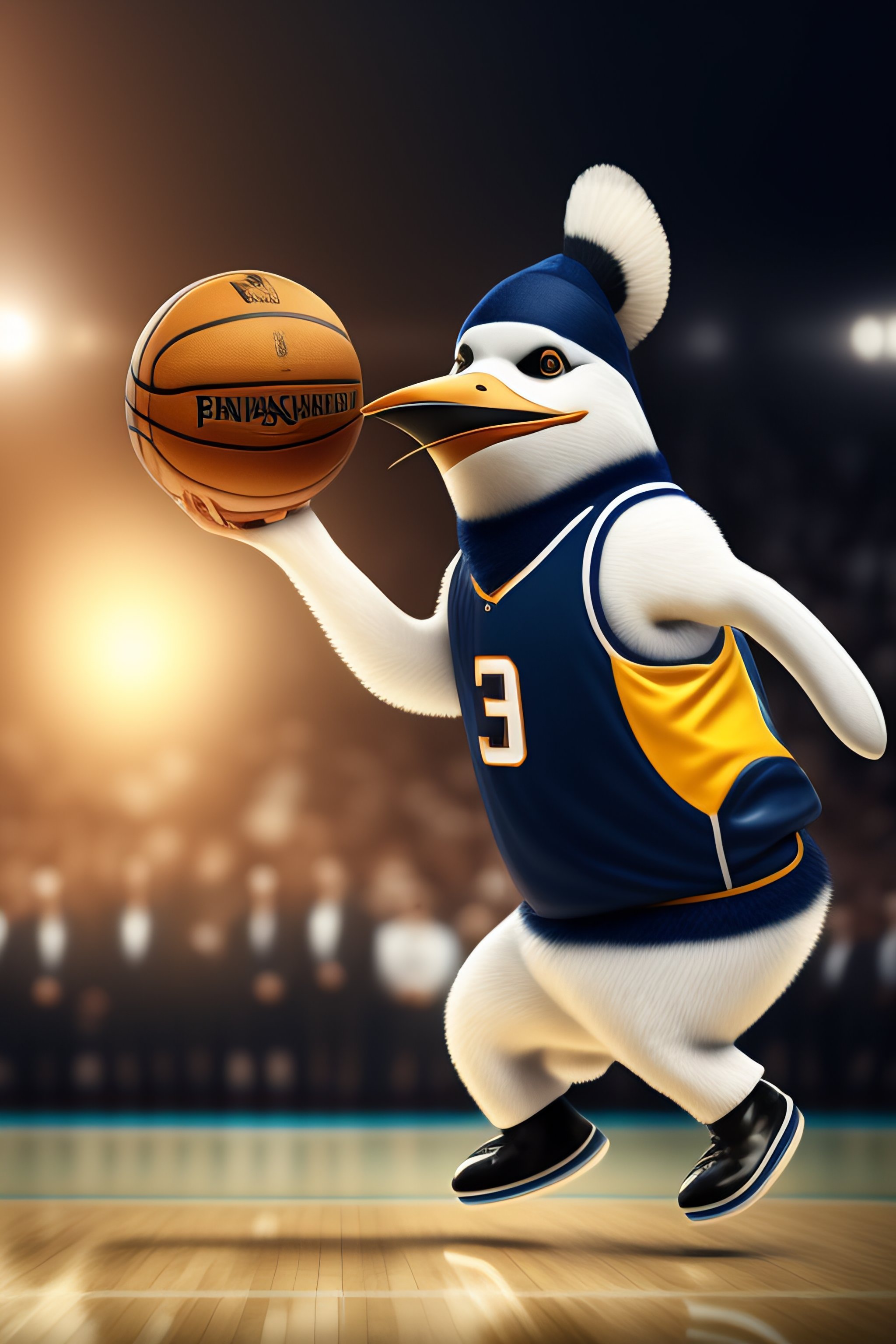 Lexica - An anthropomorphic penguin in basketball outfit playing on ...