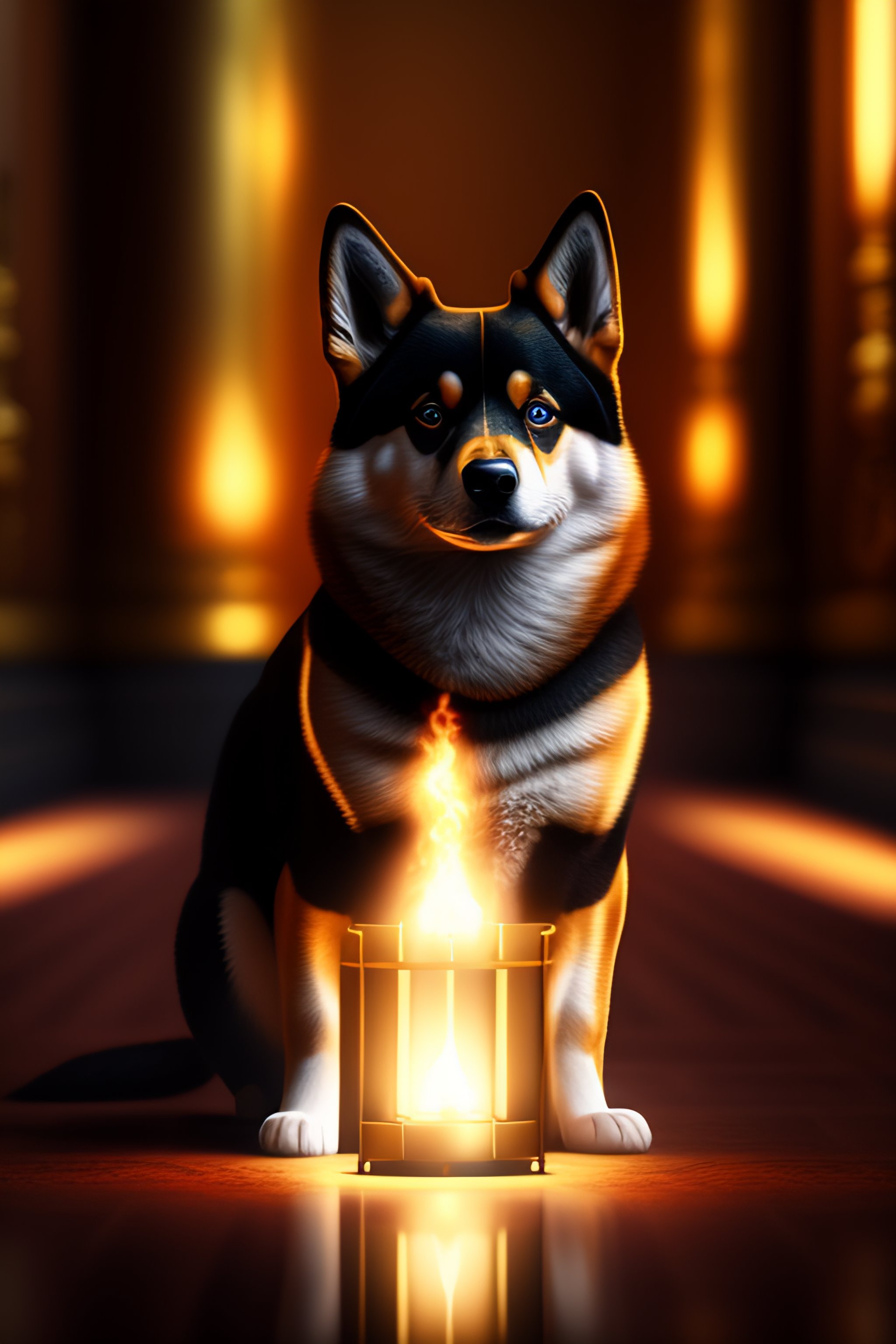 Lexica - Cinematic portrait of cute doge meme inside a hall of a golden ...