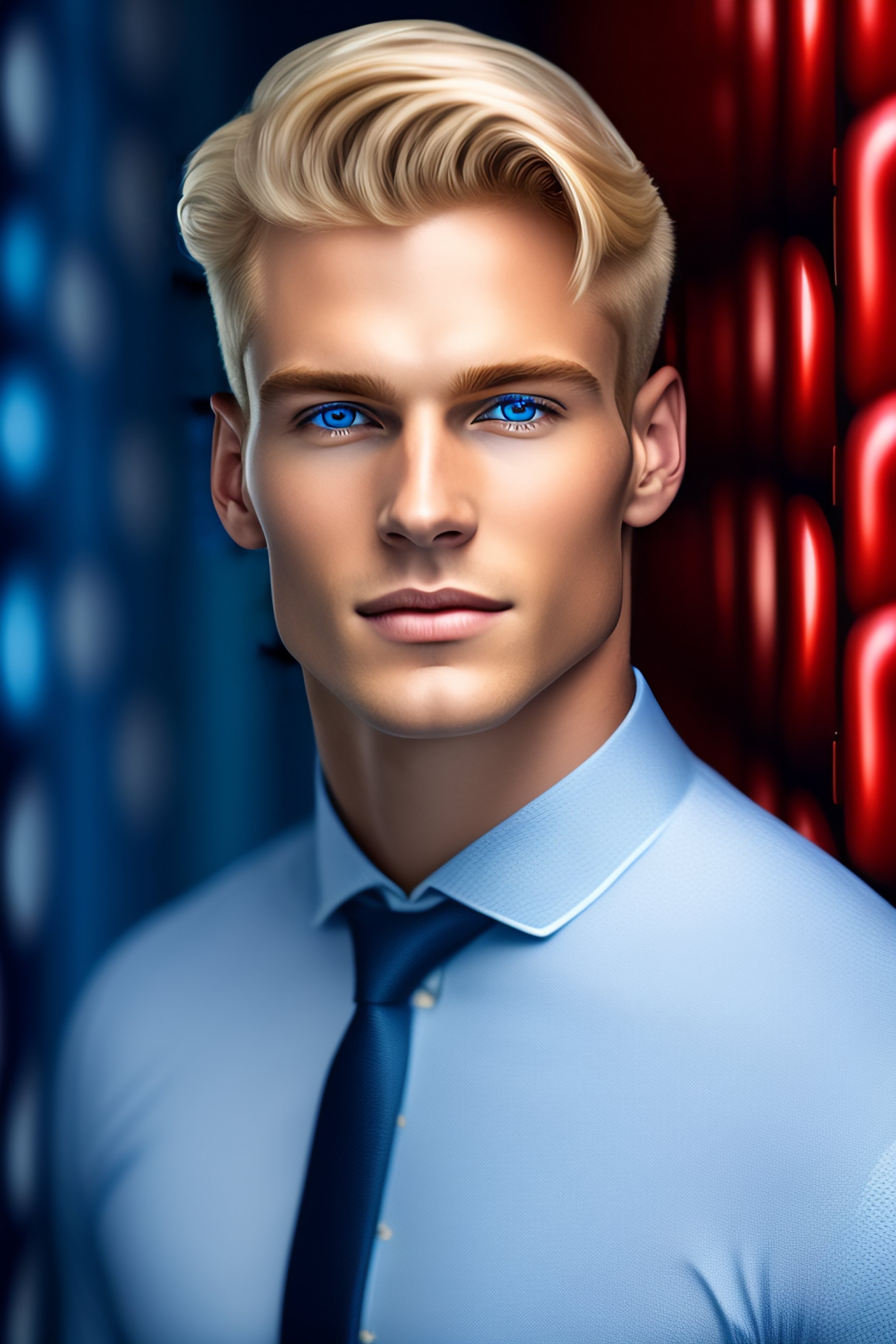 Lexica - Tall young blond man with blue eyes standing in front of a ...