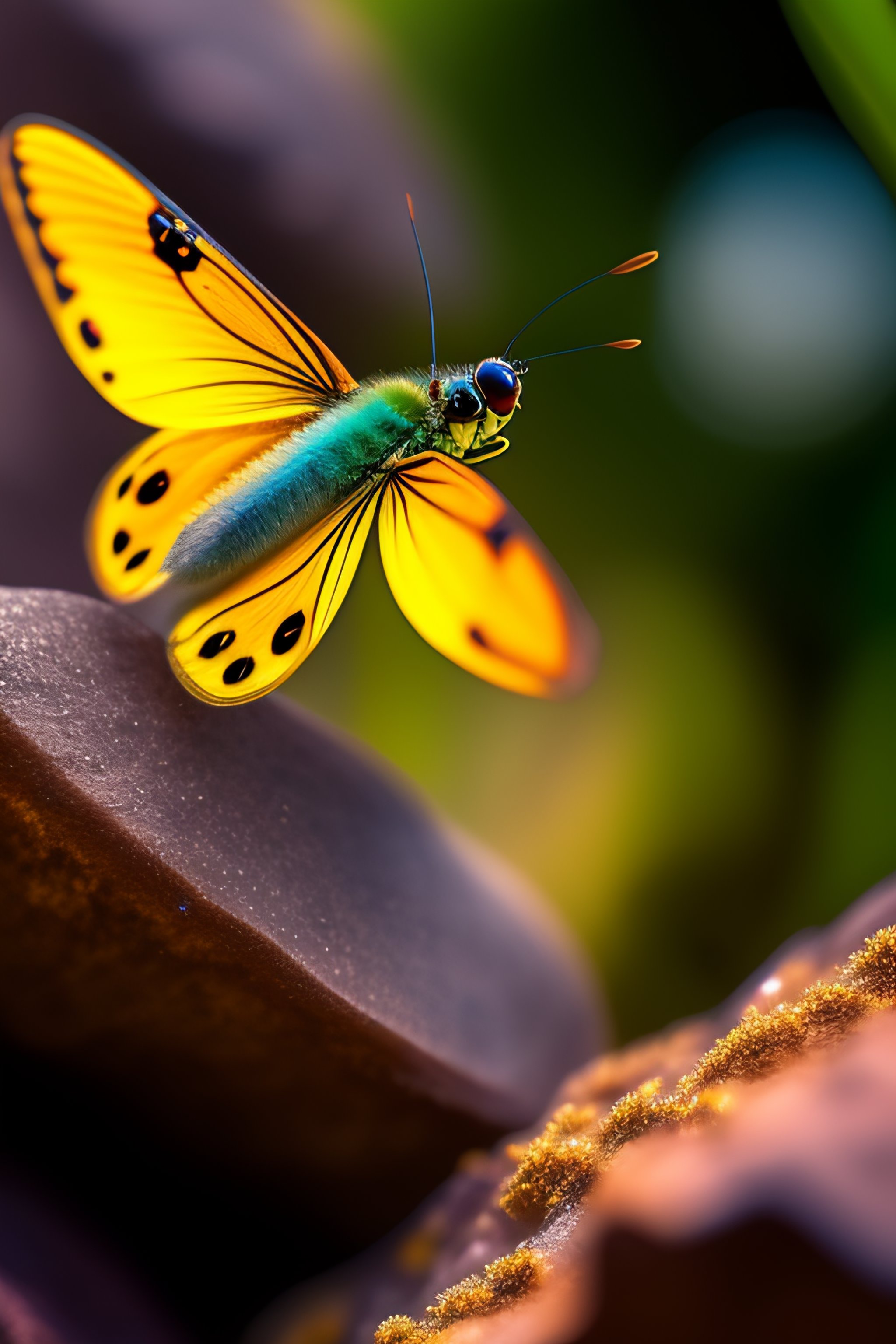 Lexica - Una rana en una roca mientras observa a una mariposa volando