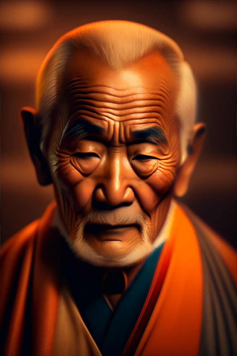 Lexica - A old monk, front face, natural face, warm tone