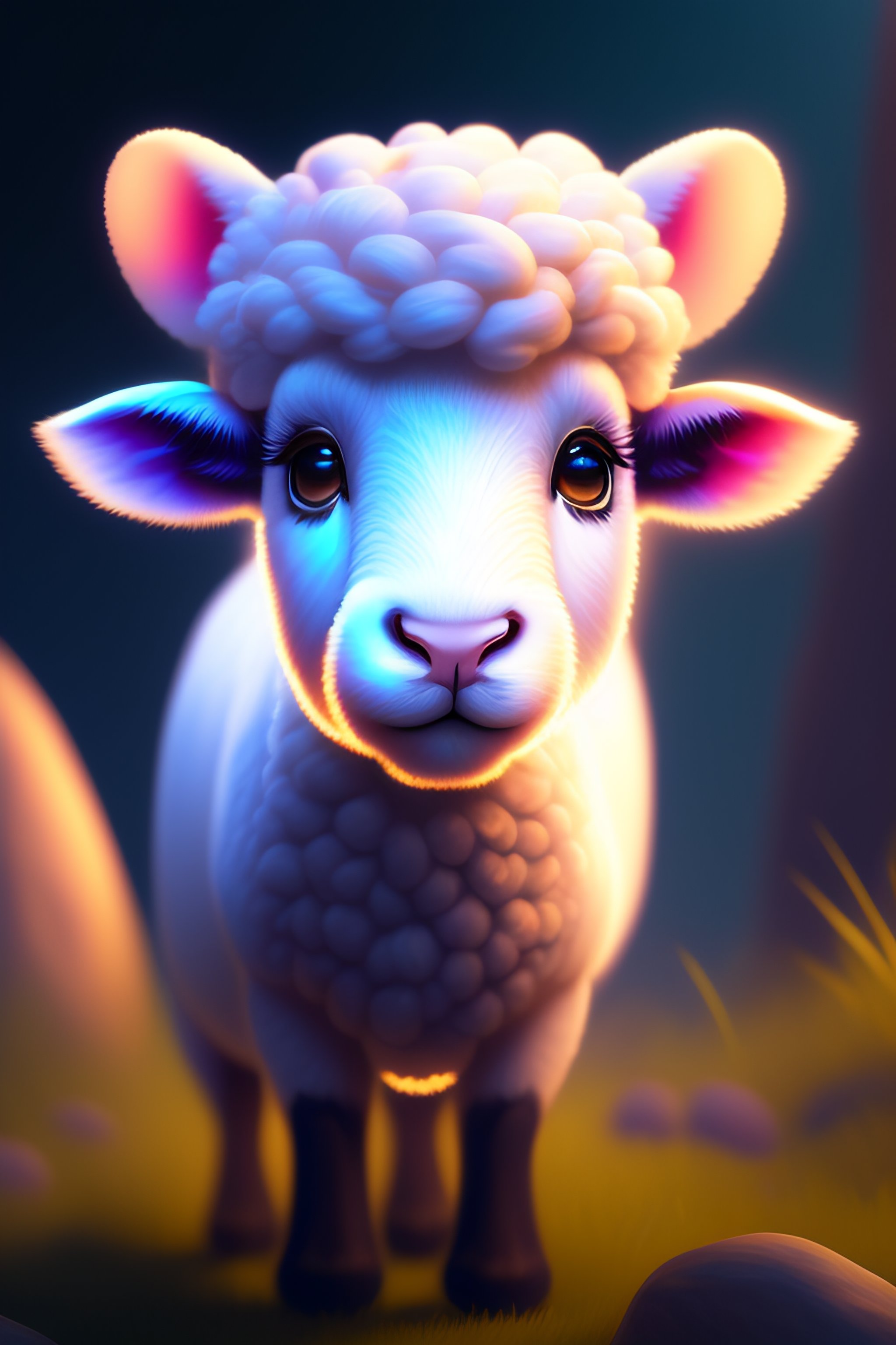 Lexica - Super cute Bioluminescent sheep character concept, soft light ...