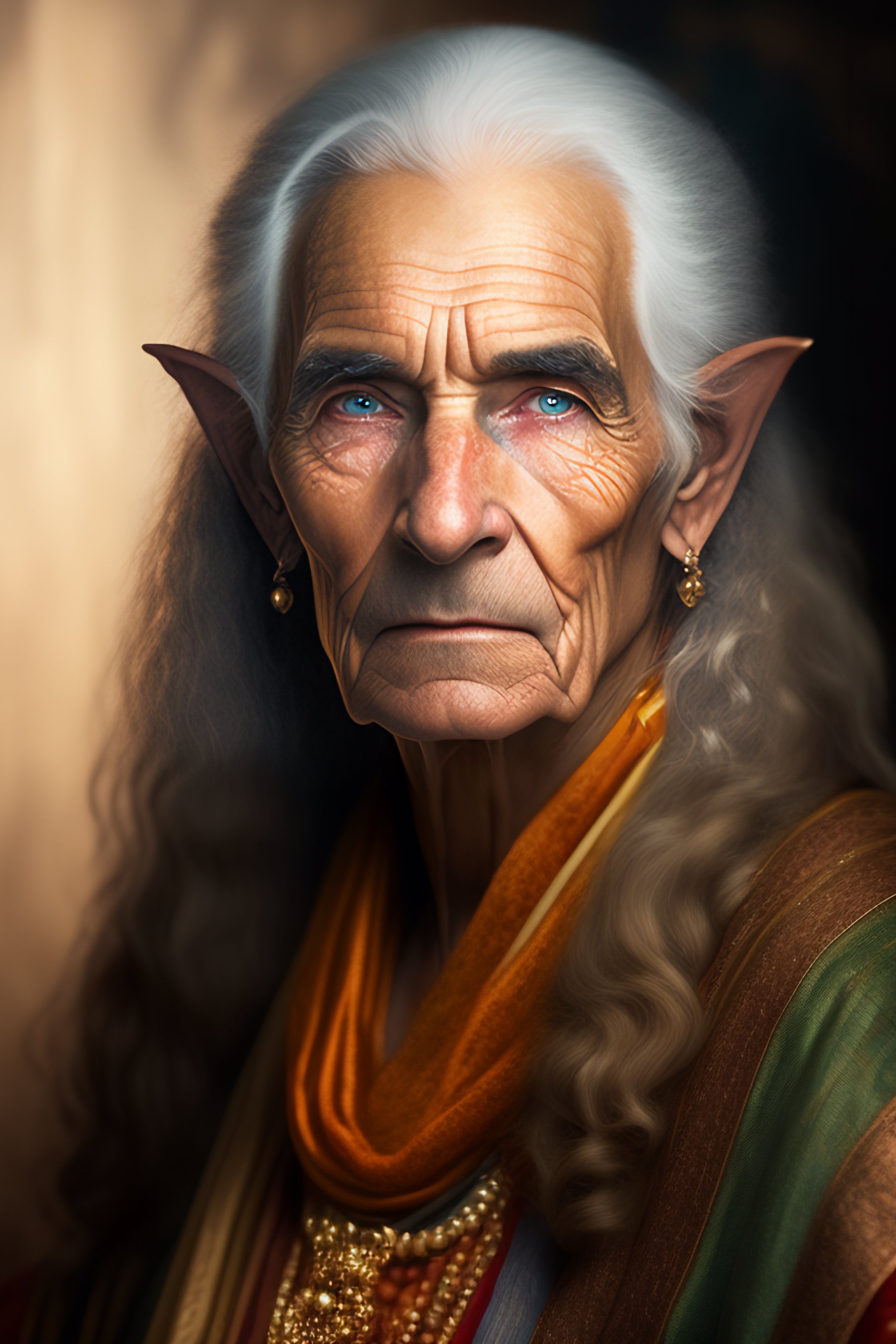 Lexica - Old aged half man half woman elf with huge mustage portrait