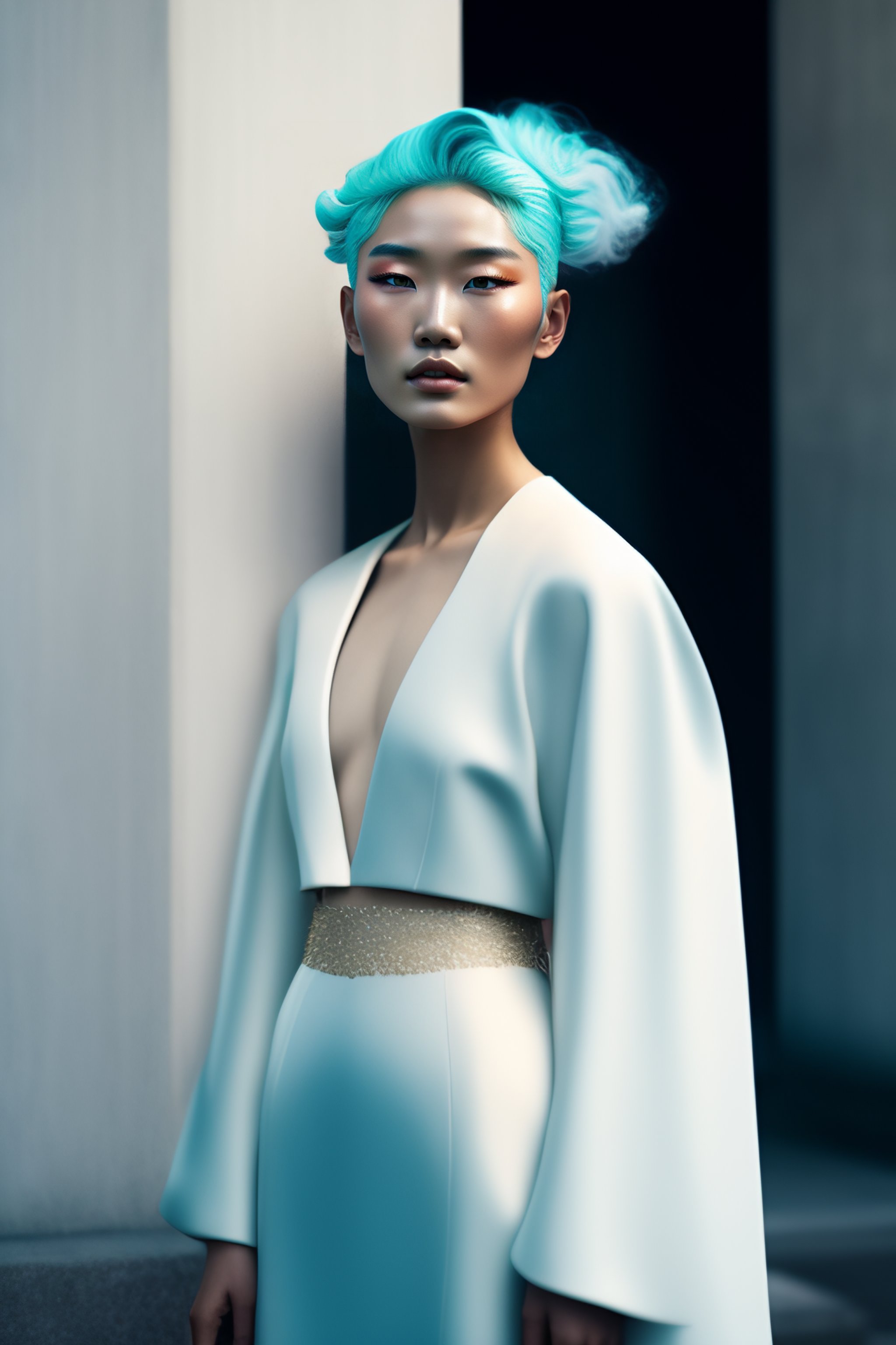 Lexica - Portrait of haute couture beautiful albino asian fashion model ...