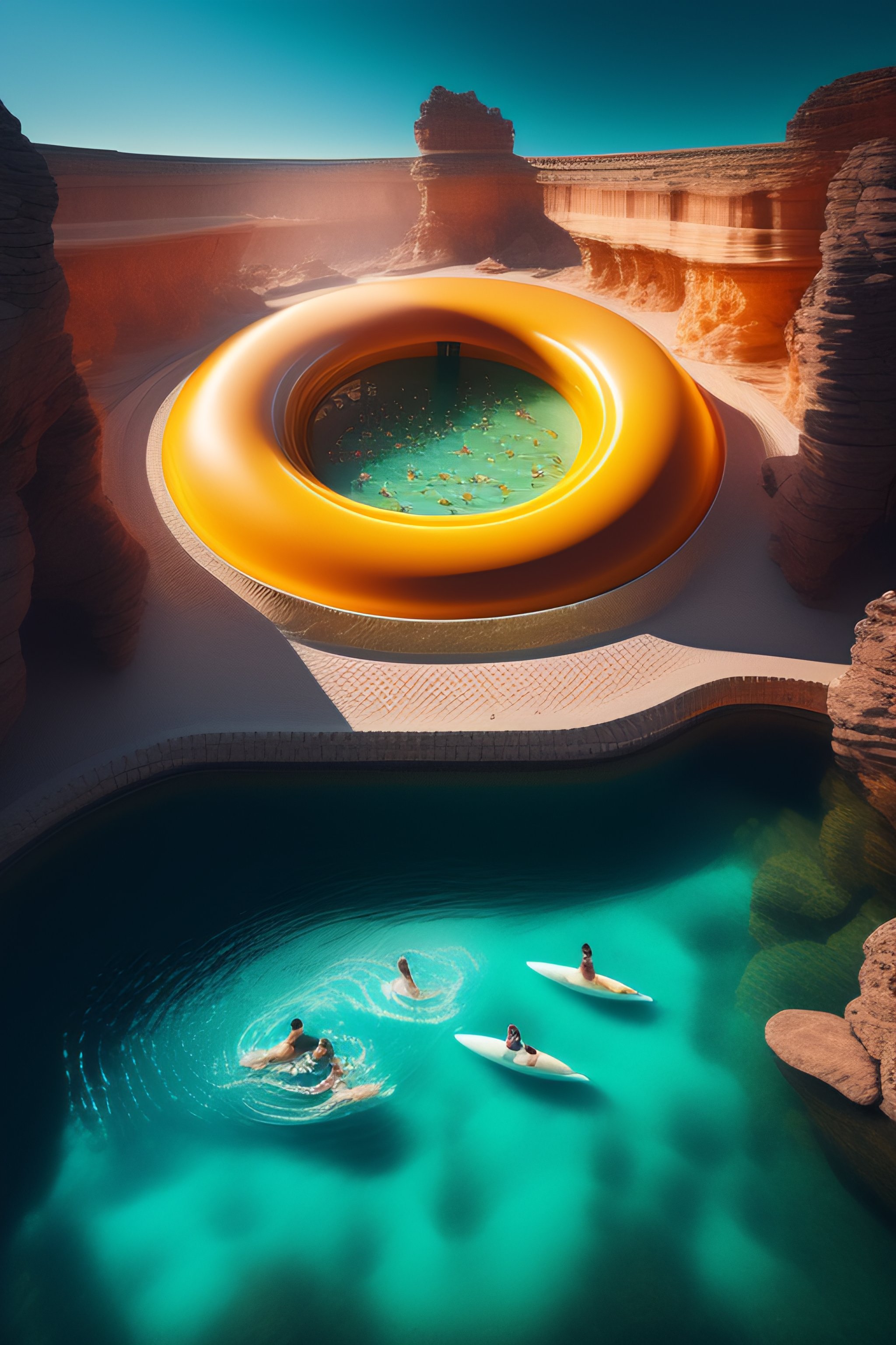 Lexica - People swimming in cheddar sauce pool, octane render, focus ...