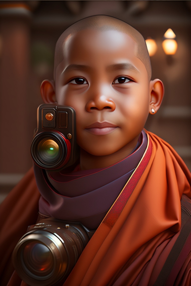 Lexica - Close up portrait of a monk clicking pictures with a camera ...