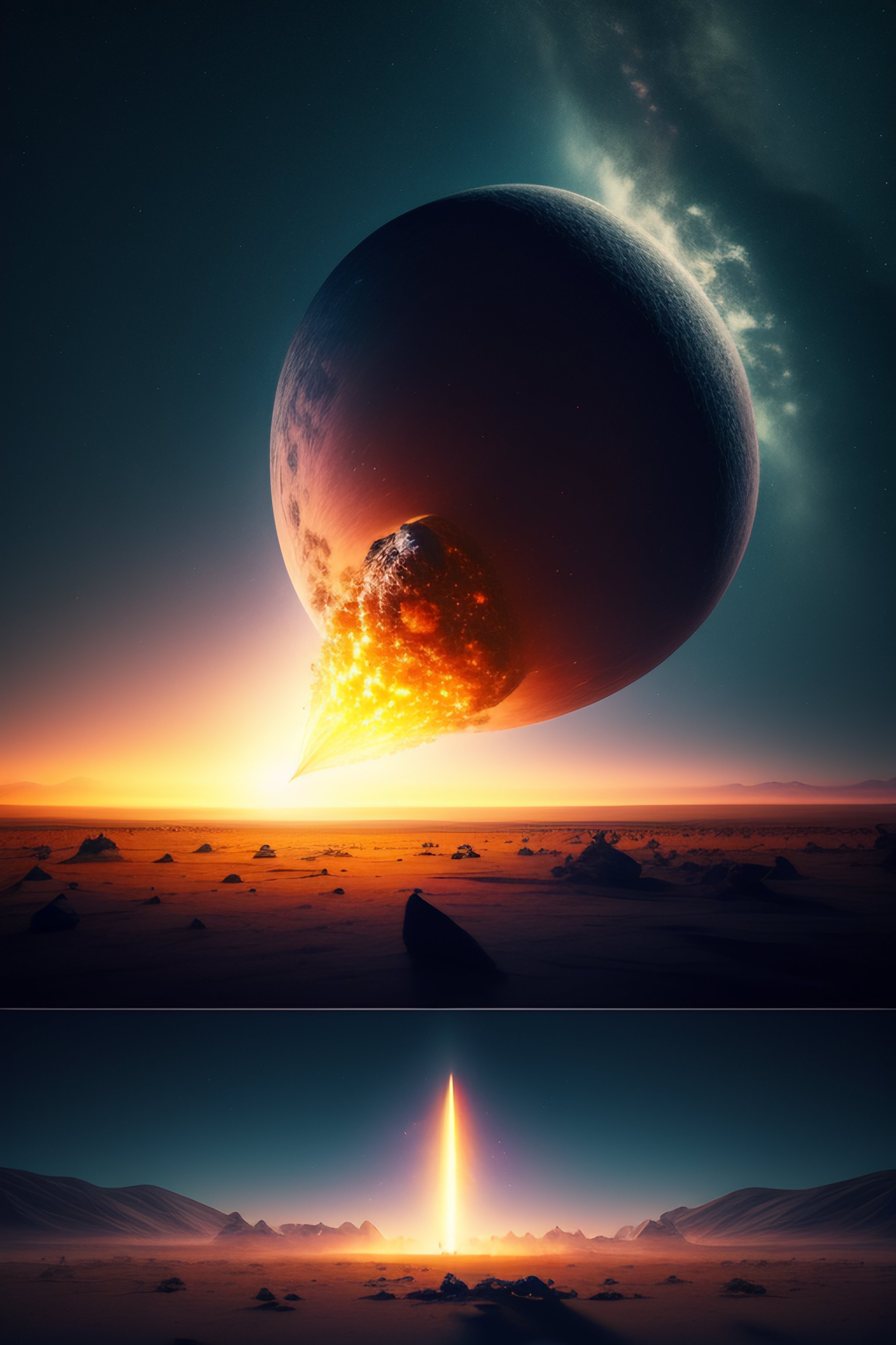 Lexica - Meteor hitting the ground, cinematic, detailled, 4k