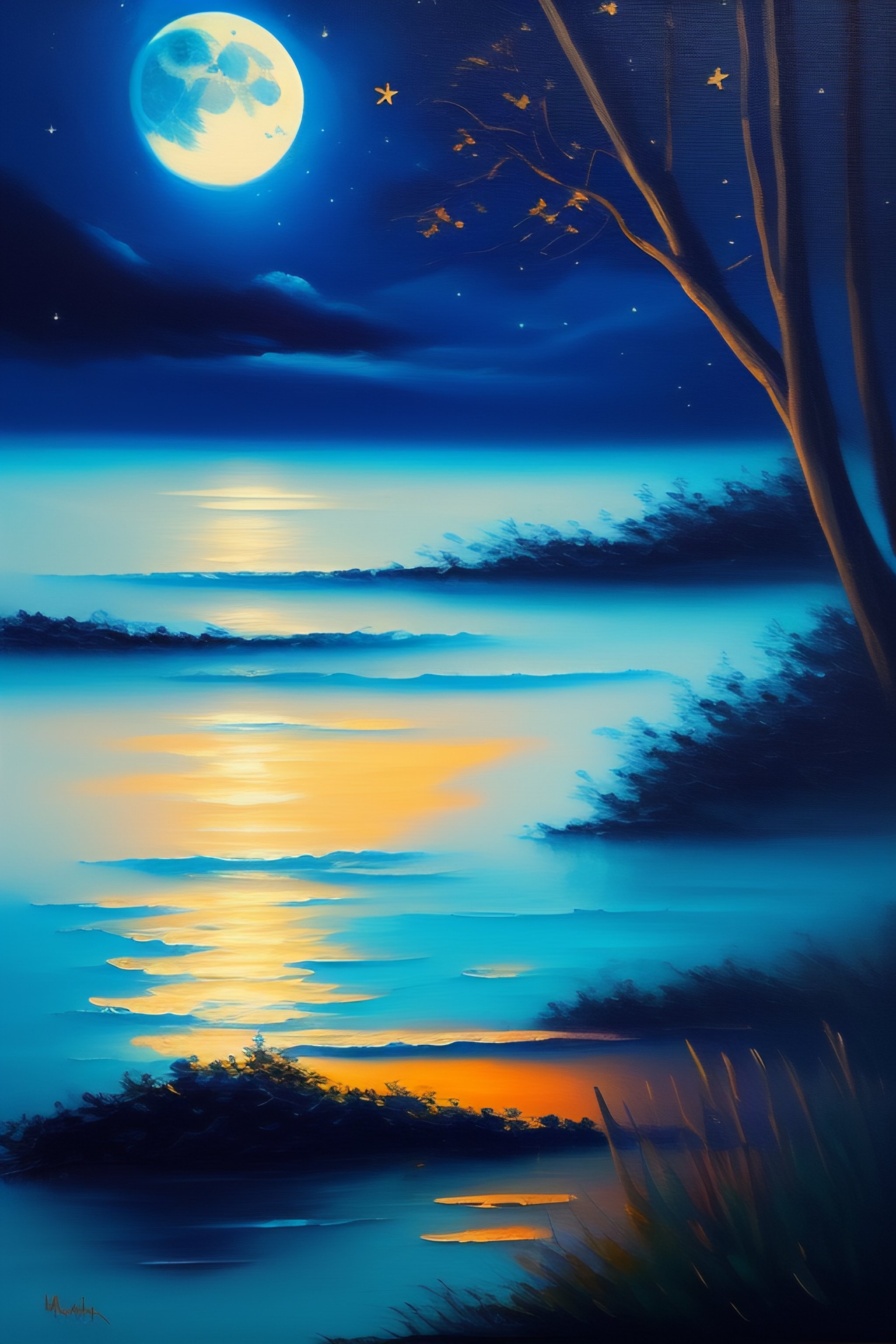 Lexica - Oil painting representing moonlight in a monet style