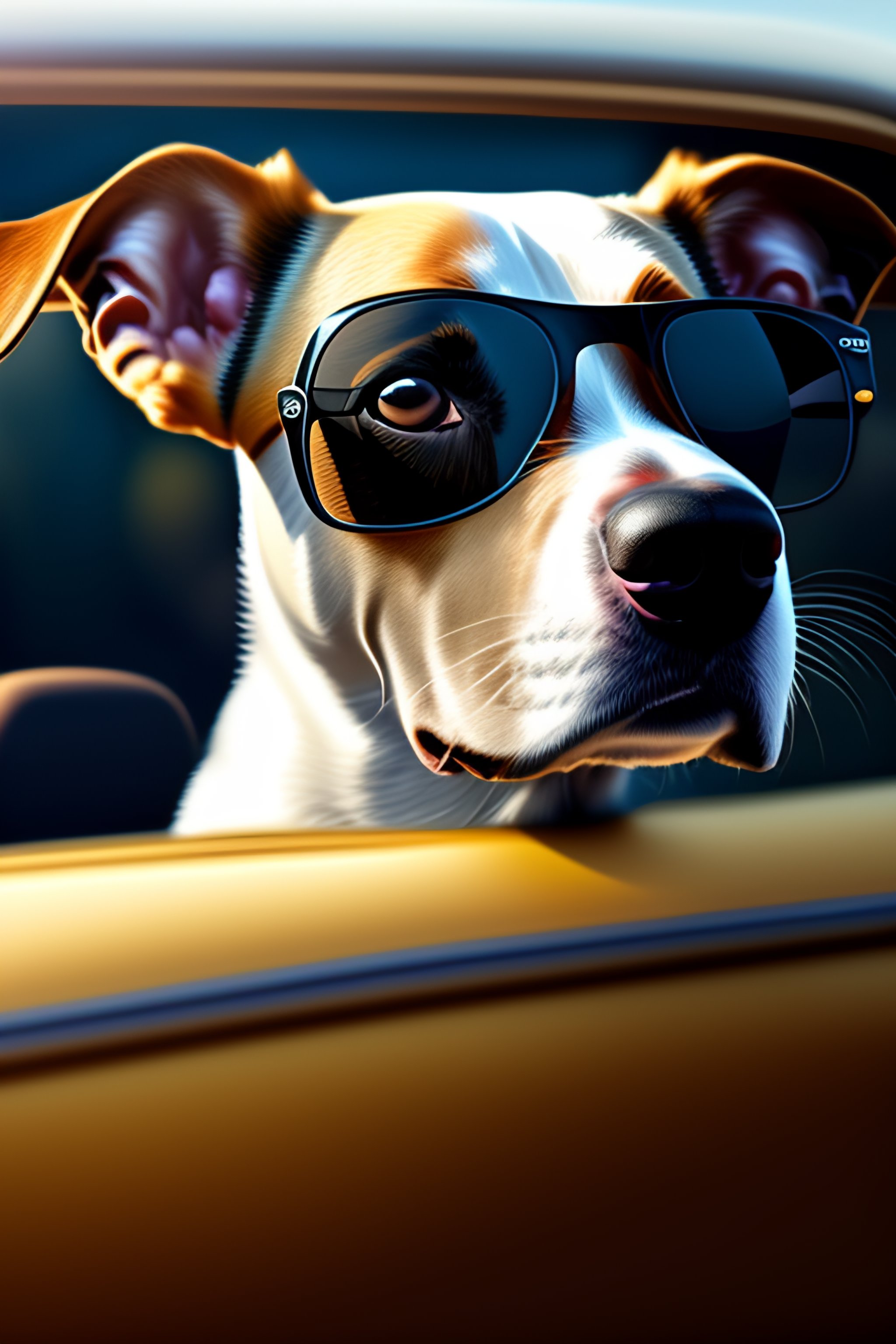 Lexica - Dog with glasses in a car