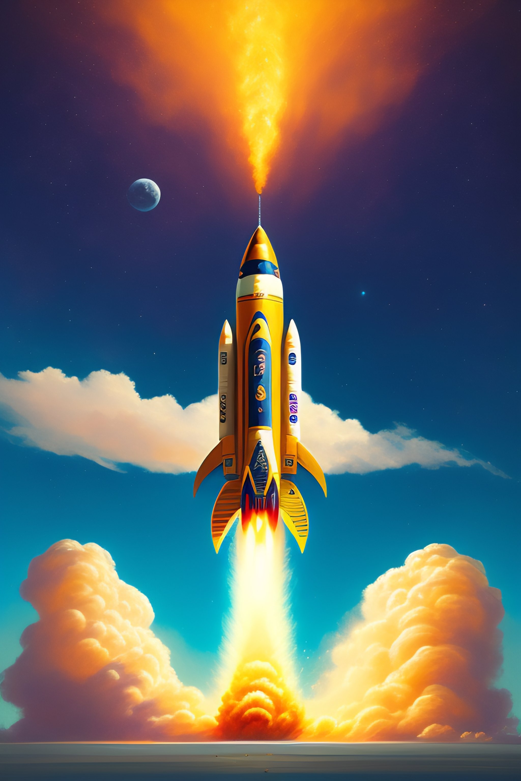 Lexica - Space monkey, launching to space, rocket, flames