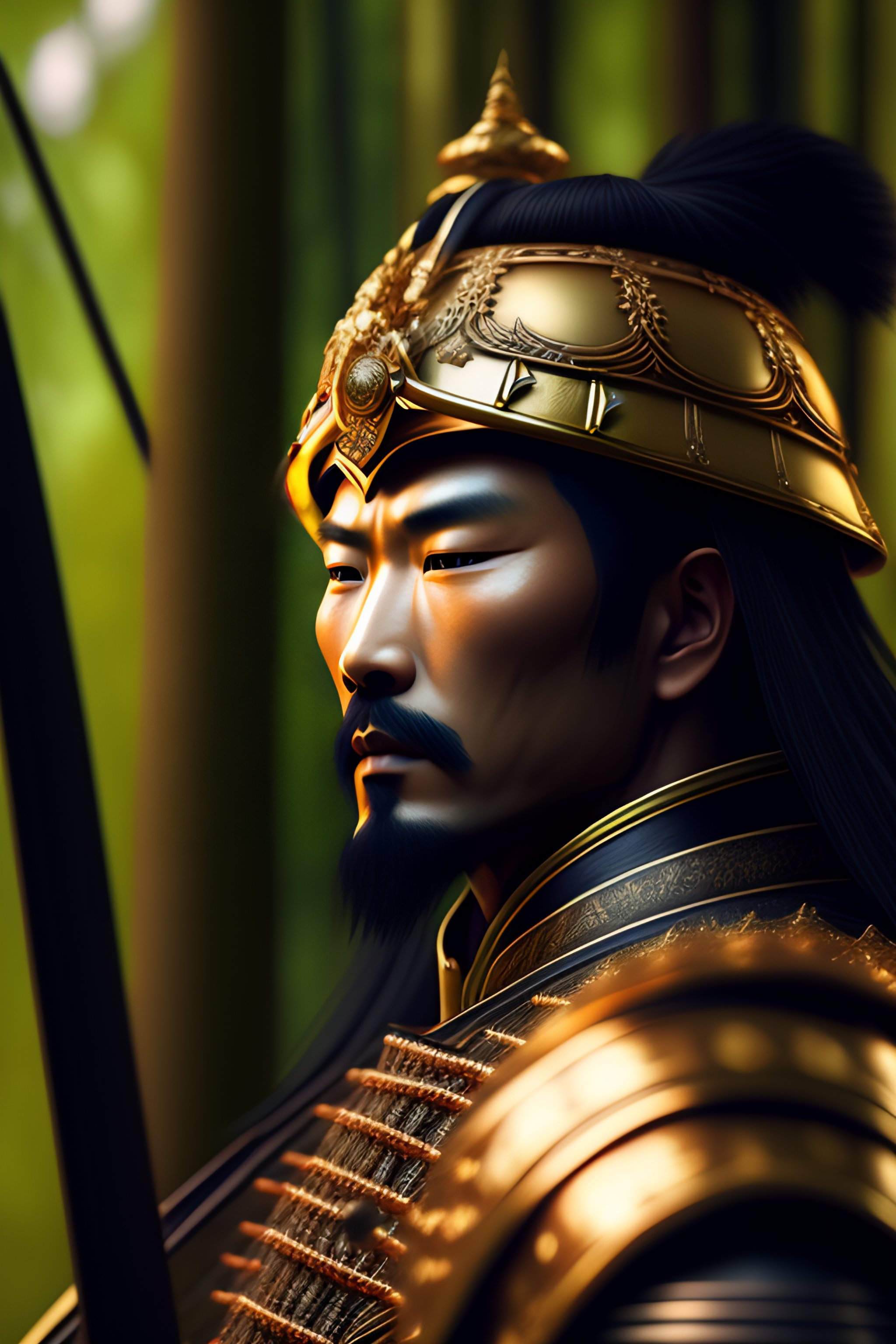 Lexica - Close up of samurai general in full armor, in a bamboo forest ...