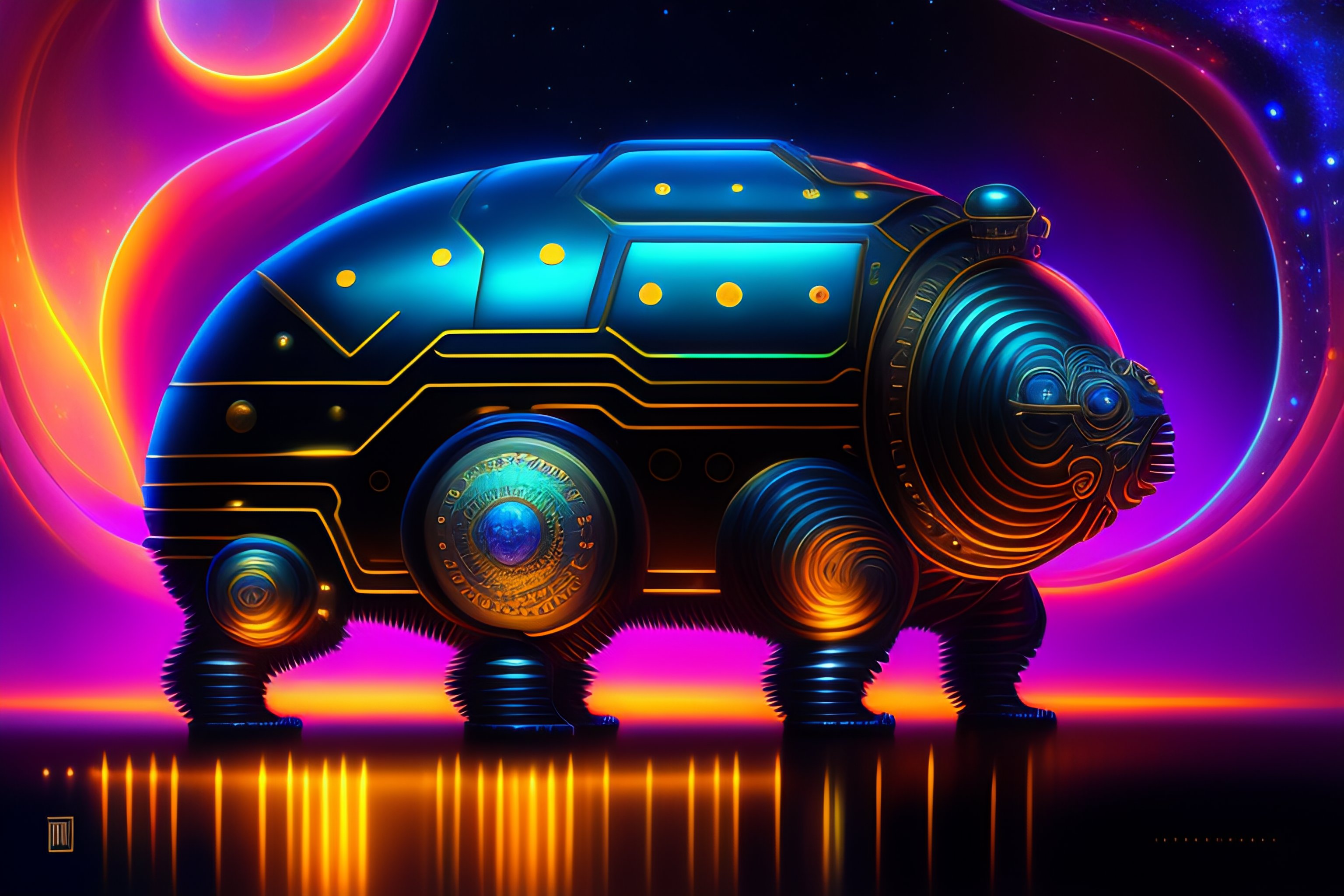 Lexica - Synth wave steampunk tardigrade, high contrast neons, ultra ...