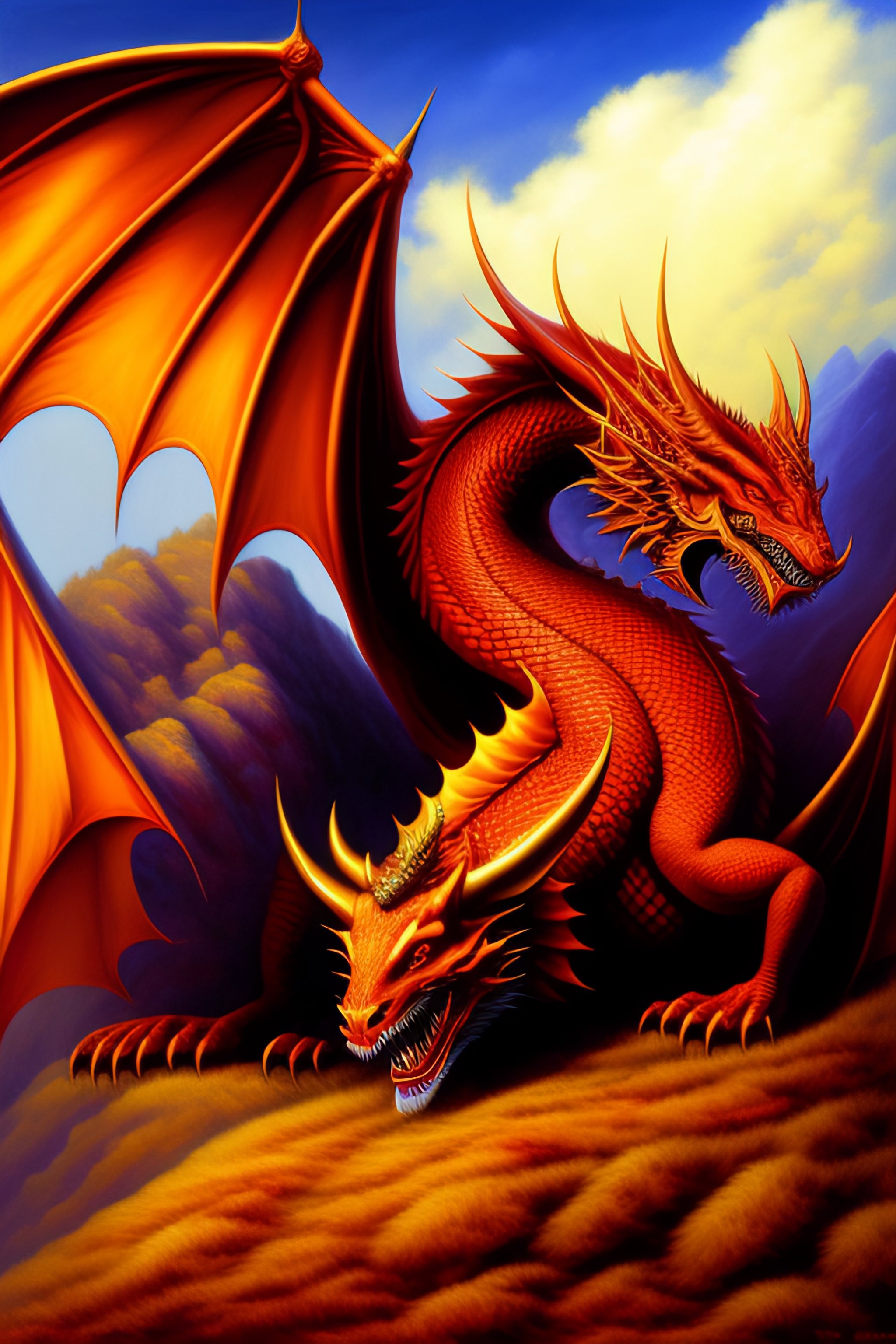 Lexica - Painting, red dragon lying on mound of gold, highly detailed ...