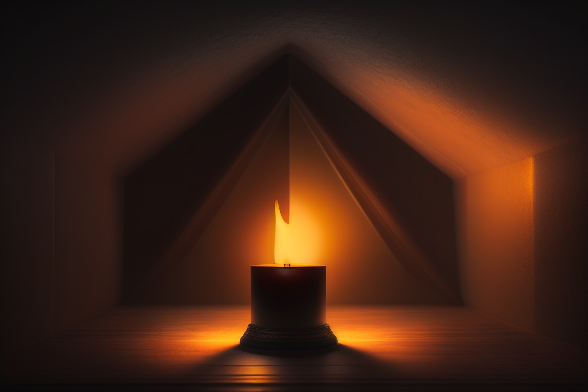 Lexica - A dimly lit room with a single flickering candle at its center ...