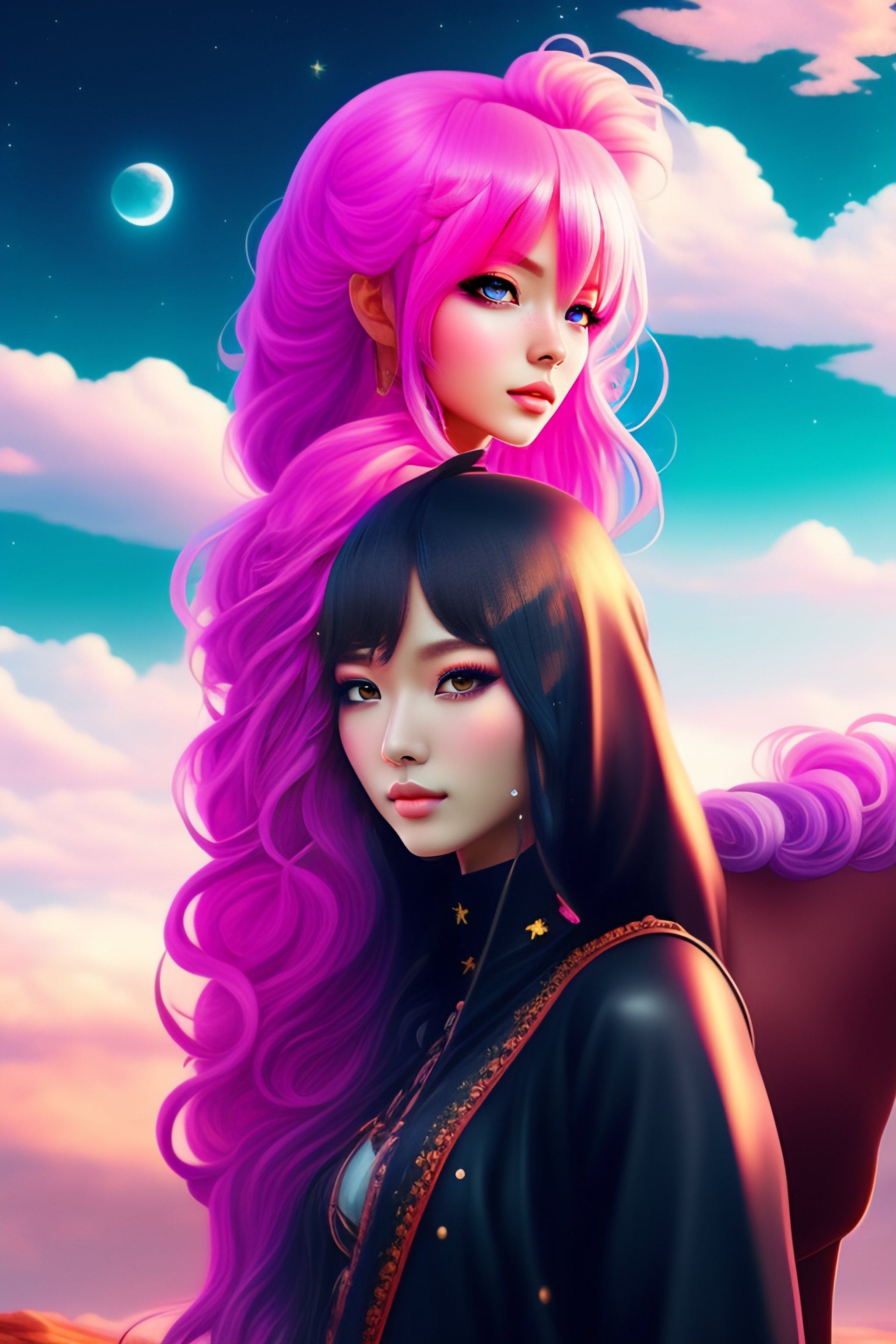 Lexica - Full pink moon, anime, girl, long pink hair, view in camera ...