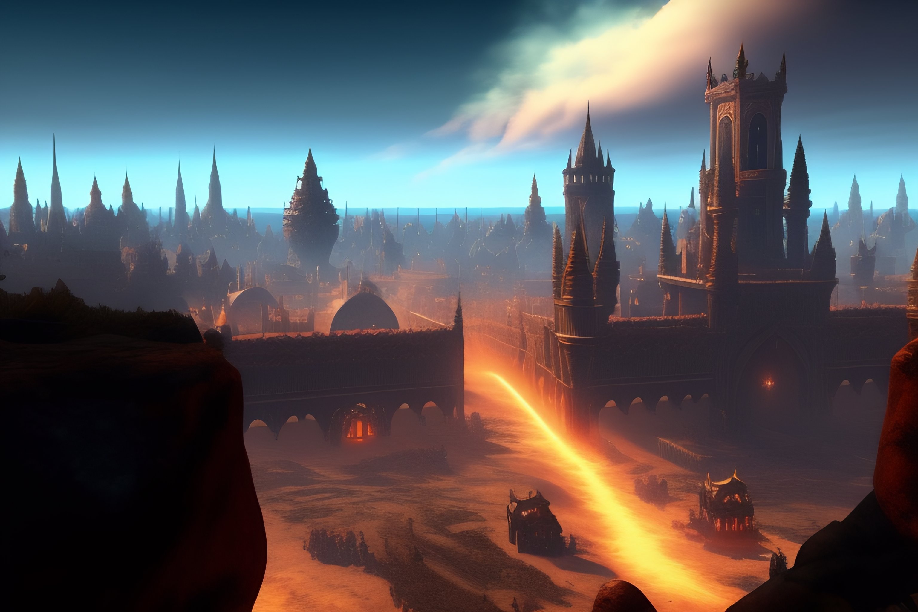 Lexica - Apocalyptic medieval city. huge meteor impact. elf people crying