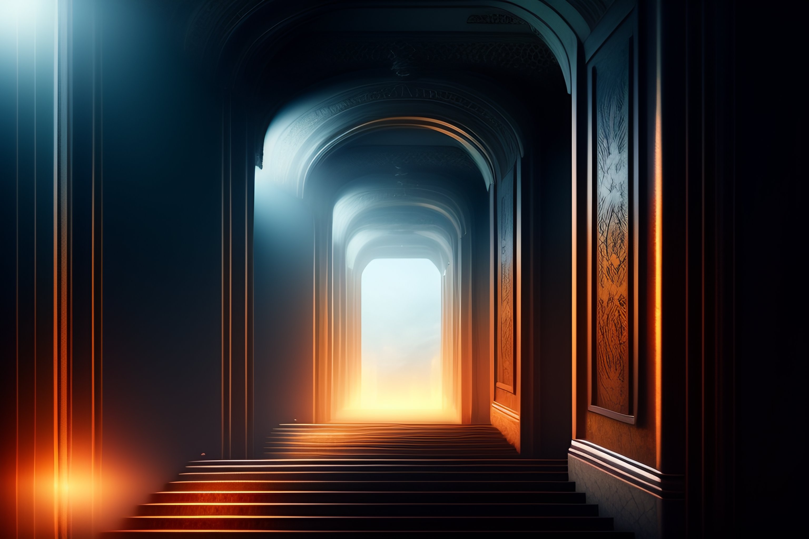 Lexica - Stairs lead down into the depths. you see a corridor with many ...