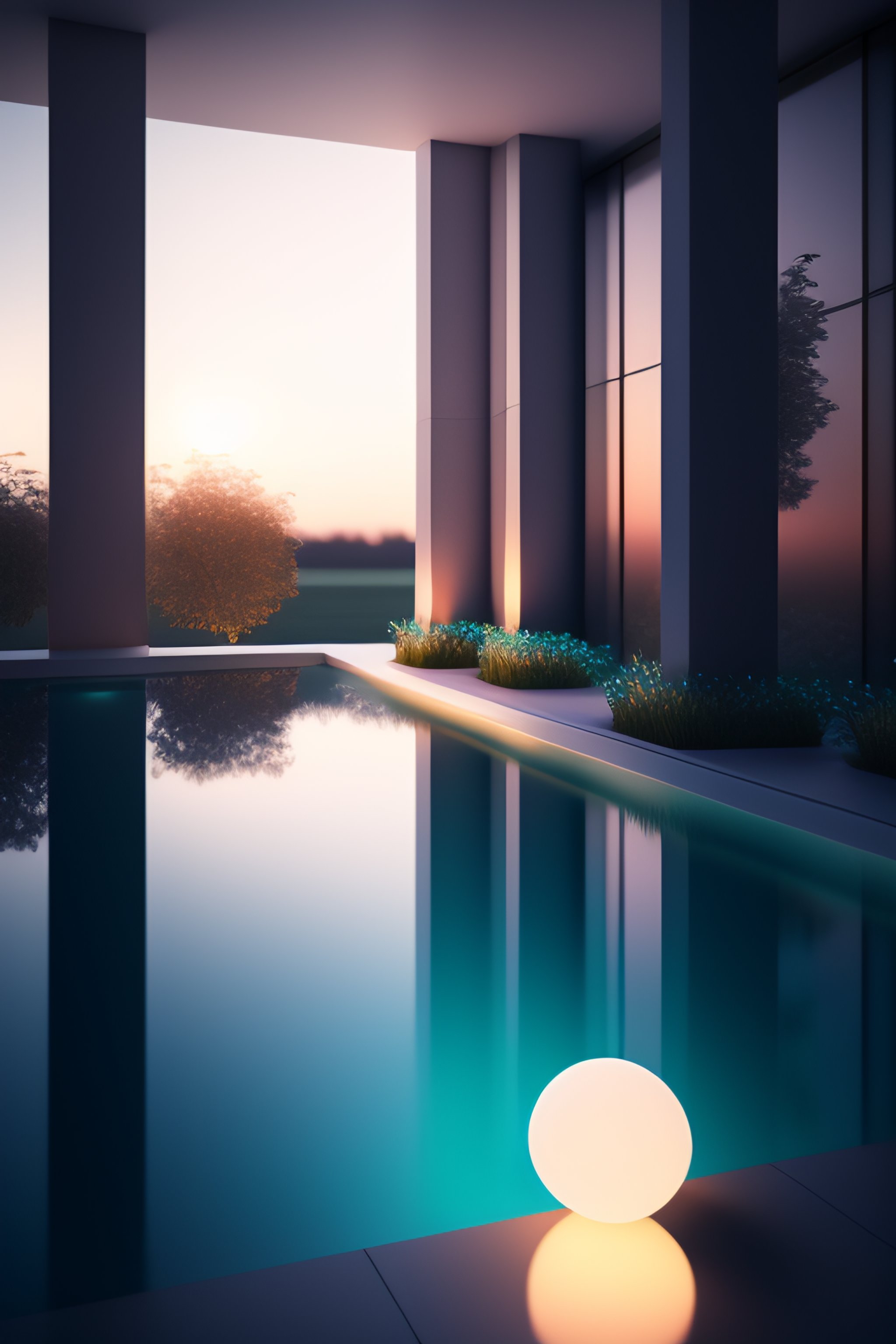 Lexica - Liminal pool, 3d render, soft light, cinematic, hyperrealistic
