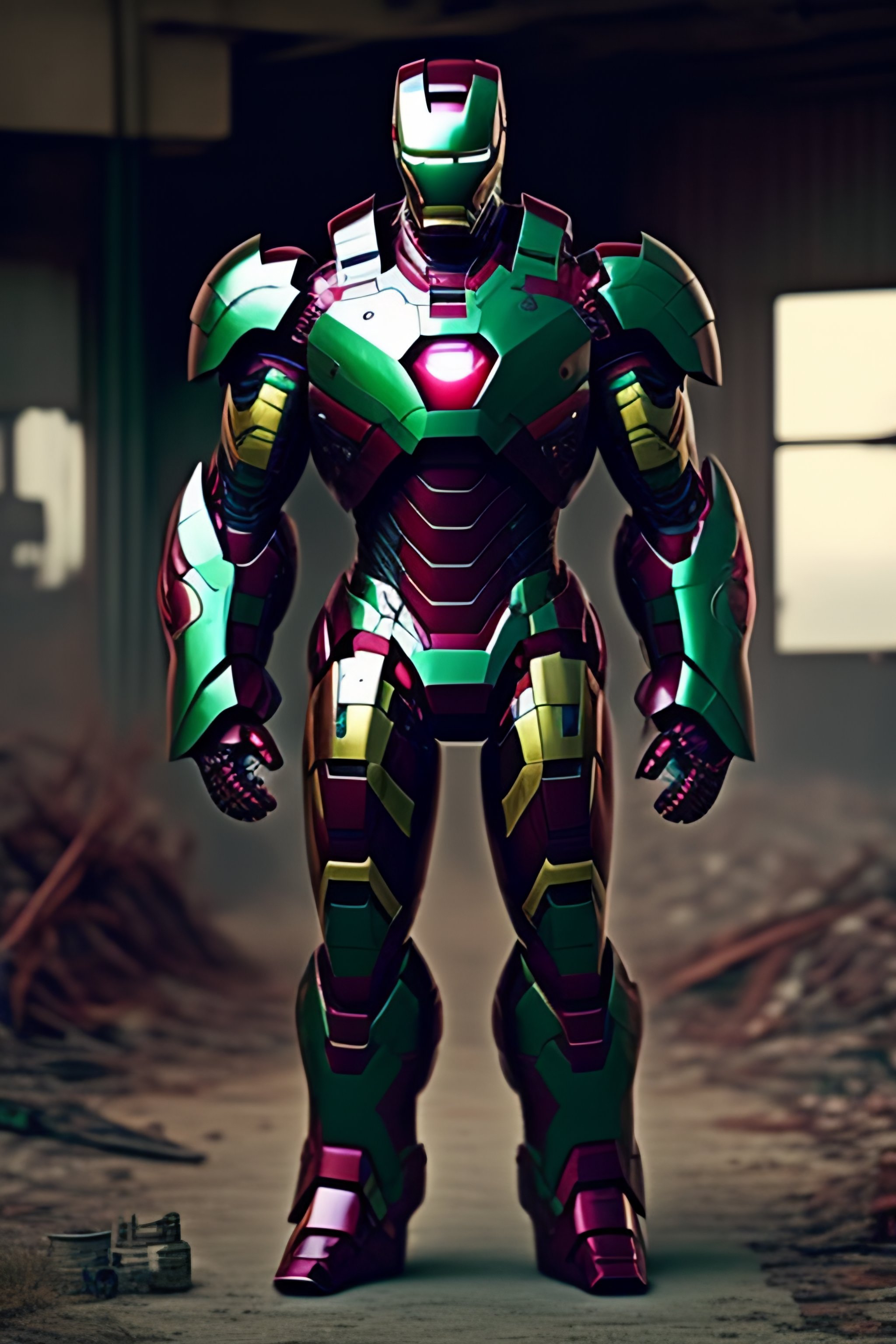 Lexica - Iron man armour,destroyed in a cold green abandoned laboratory ...