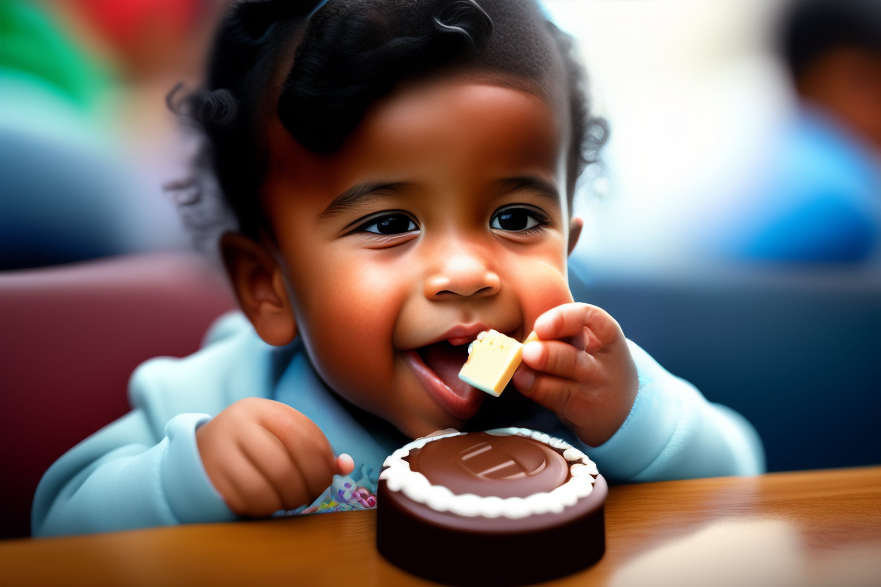 Lexica - A child eating a chocolate in front of a big chocolate