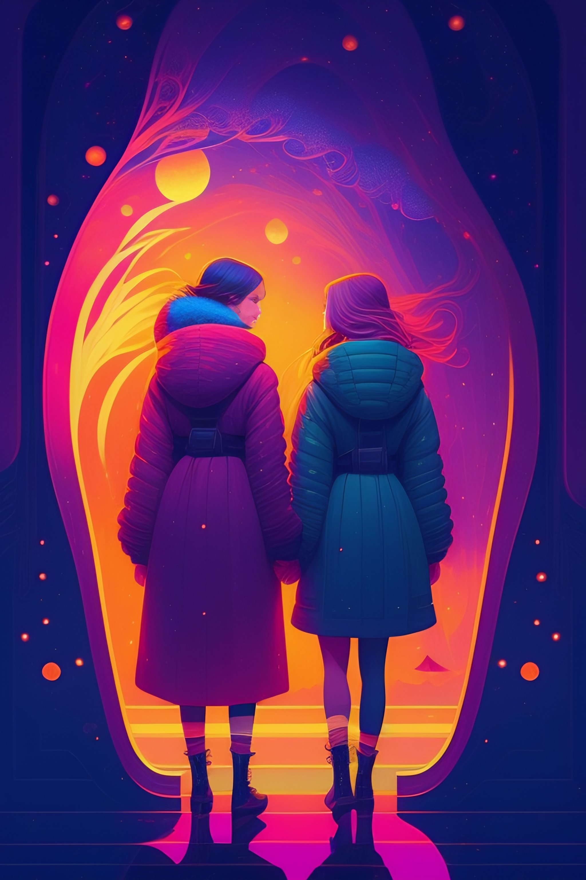 Lexica - Two beautiful european young girls holding hands, epic scene ...