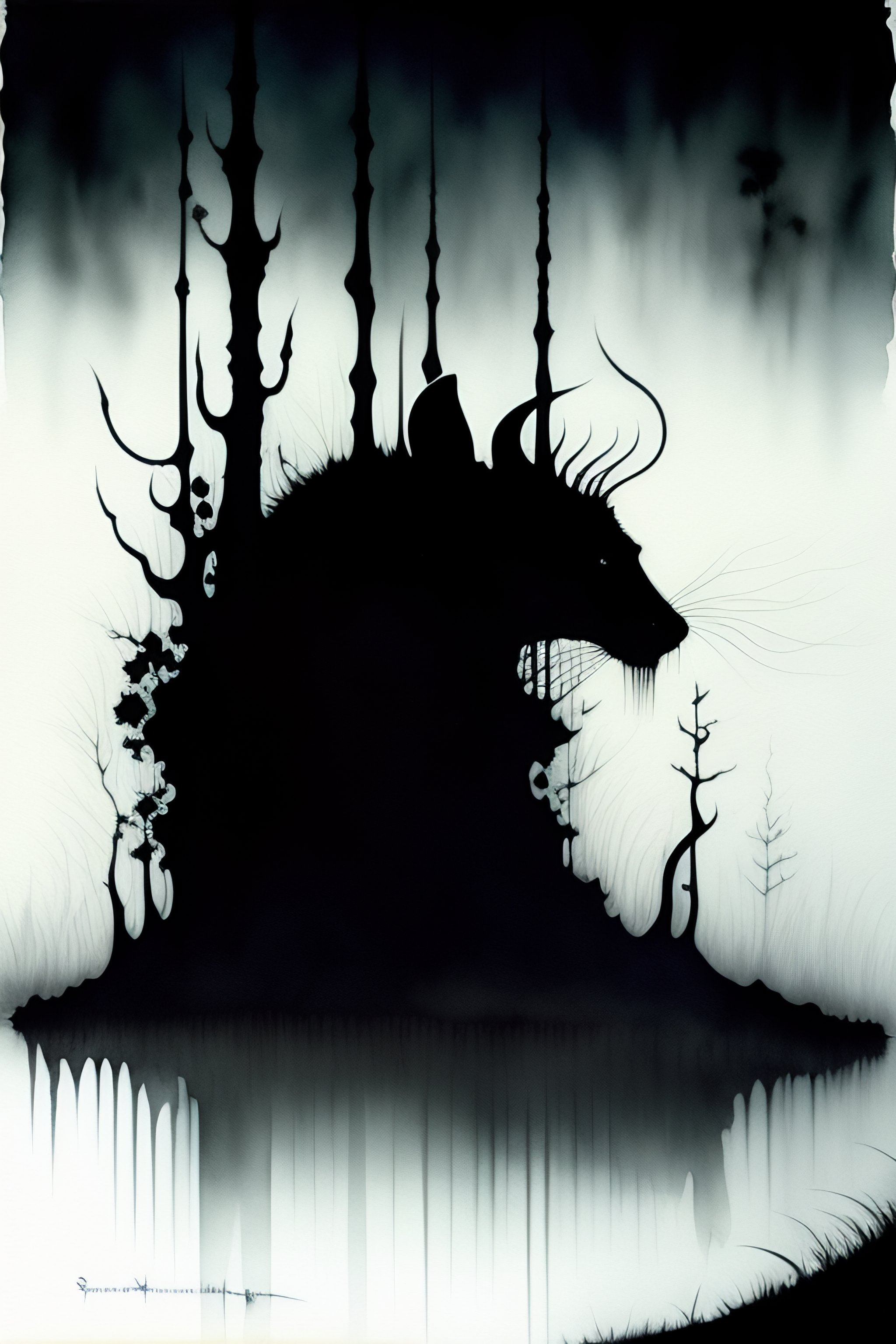 Lexica - Style of Stephen Gammell, watercolors, black and white, swamp ...