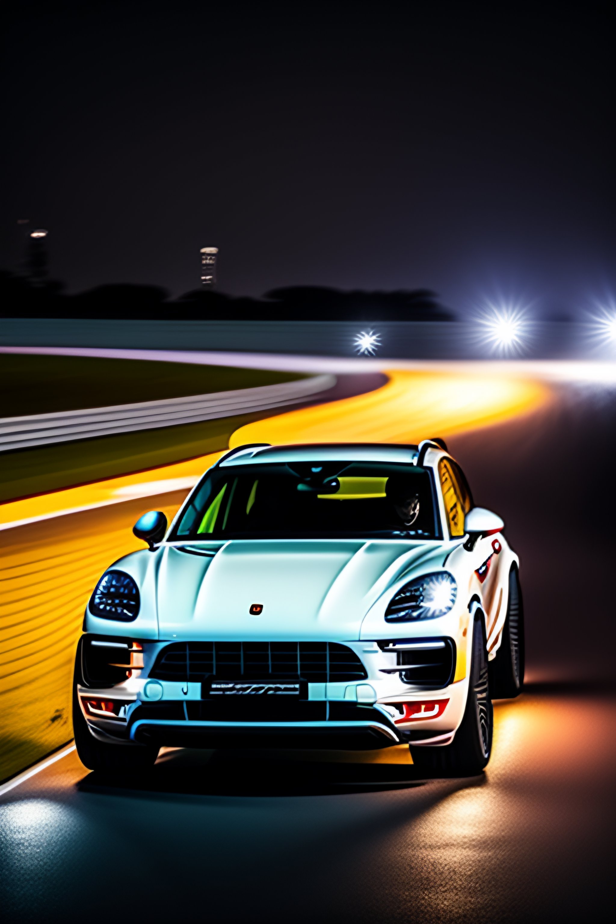 Lexica - Photo of white porsche macan driving on racetrack against ...
