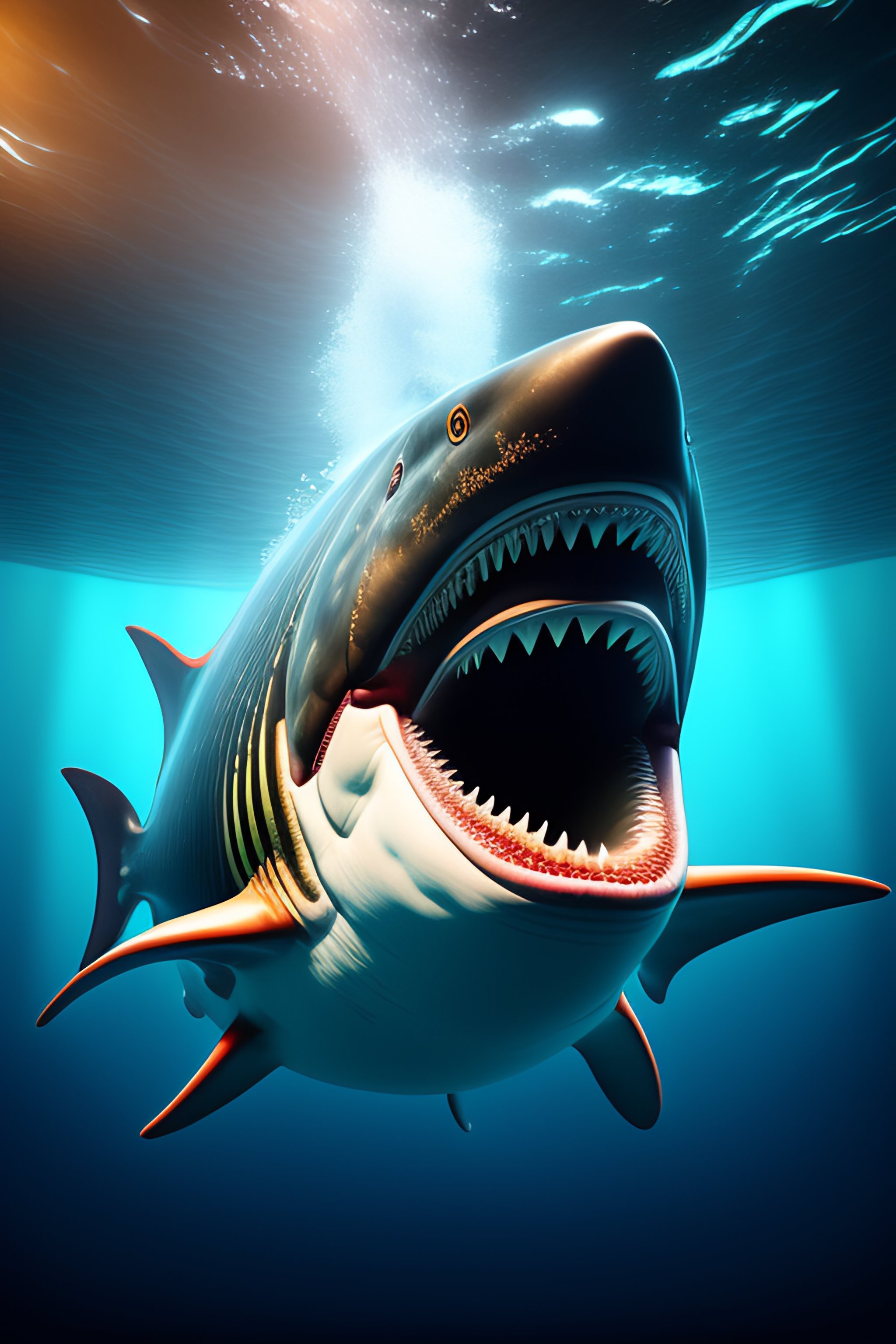 Lexica - Carcharodon megalodon in deep sea, unreal engine, hyperealistic, 8k, dynamic lighting