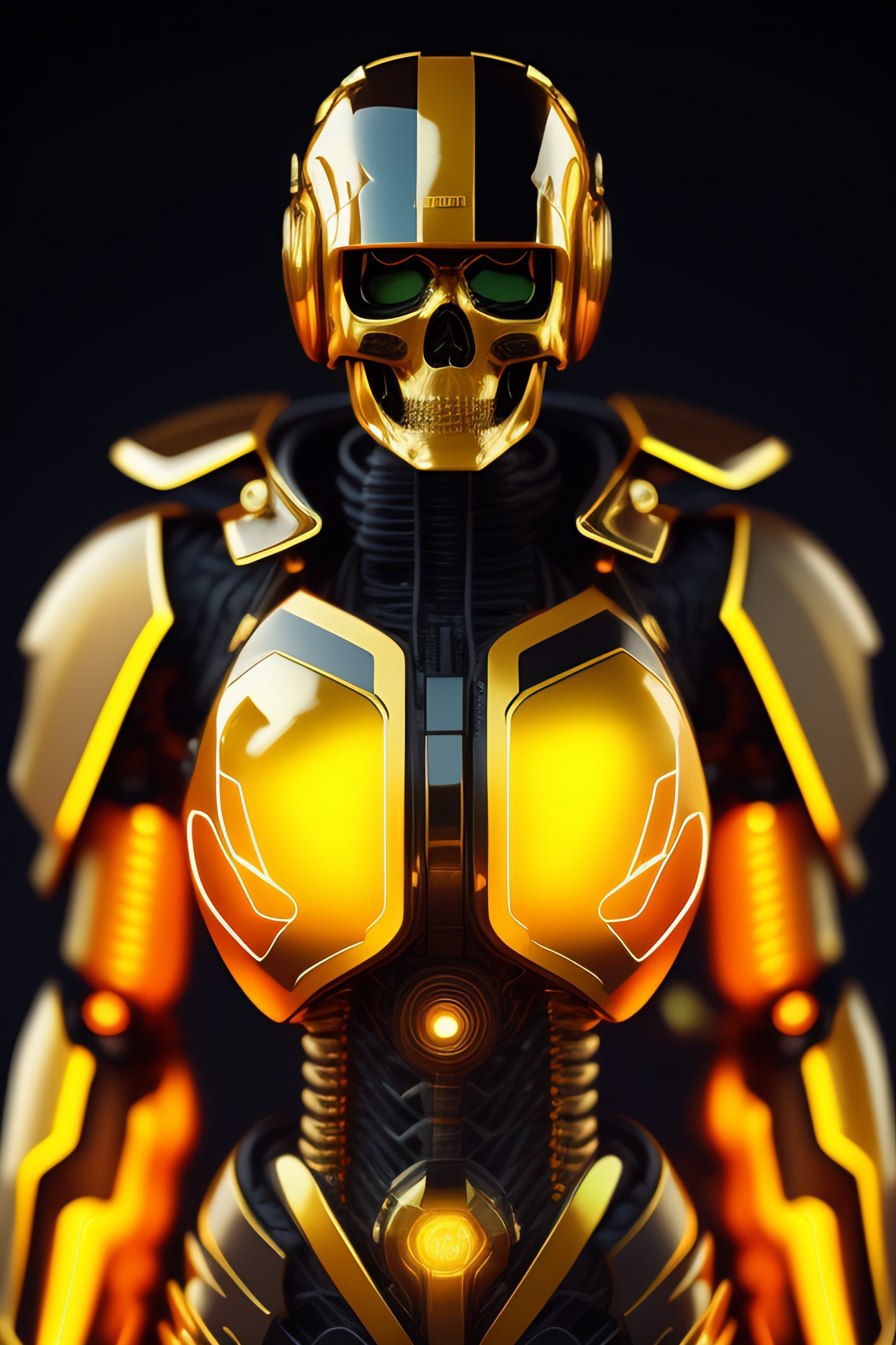 Lexica - A skeleton with white glow eyes wearing golden black elite ...