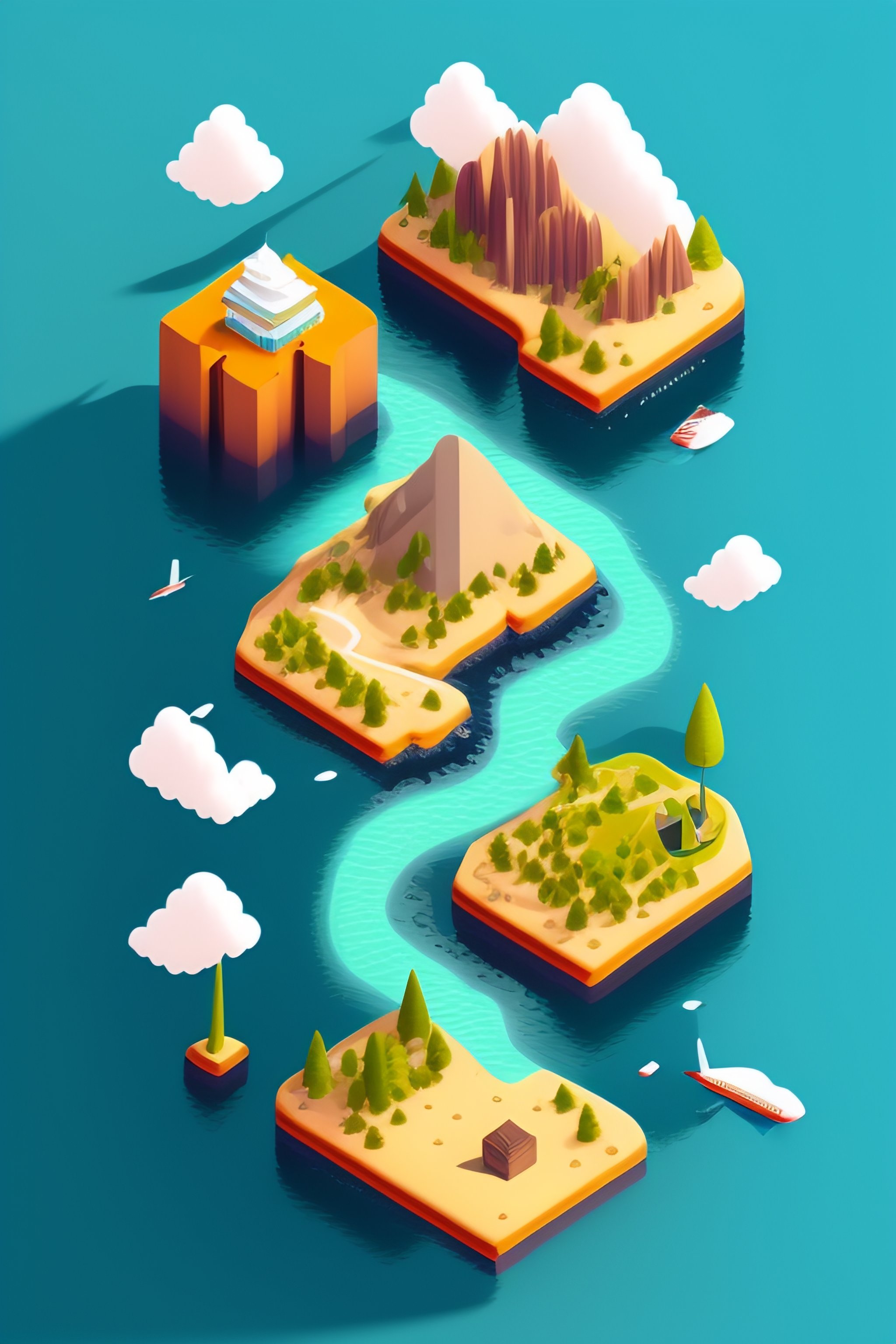 Lexica - Aerial map of country with river , isometric