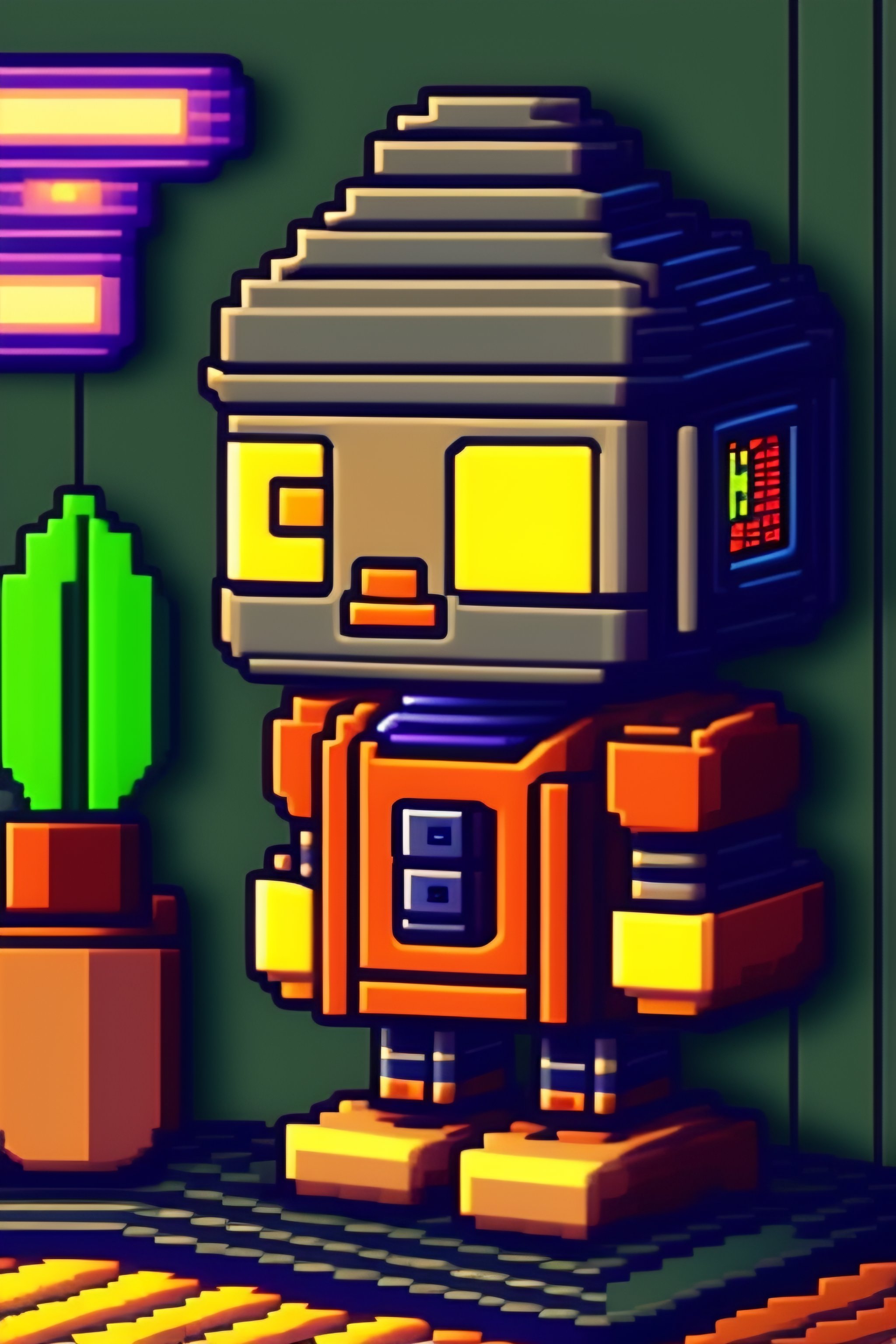 Lexica - 8-bit pixel art of robot, facing directly forward, cozy indoor ...