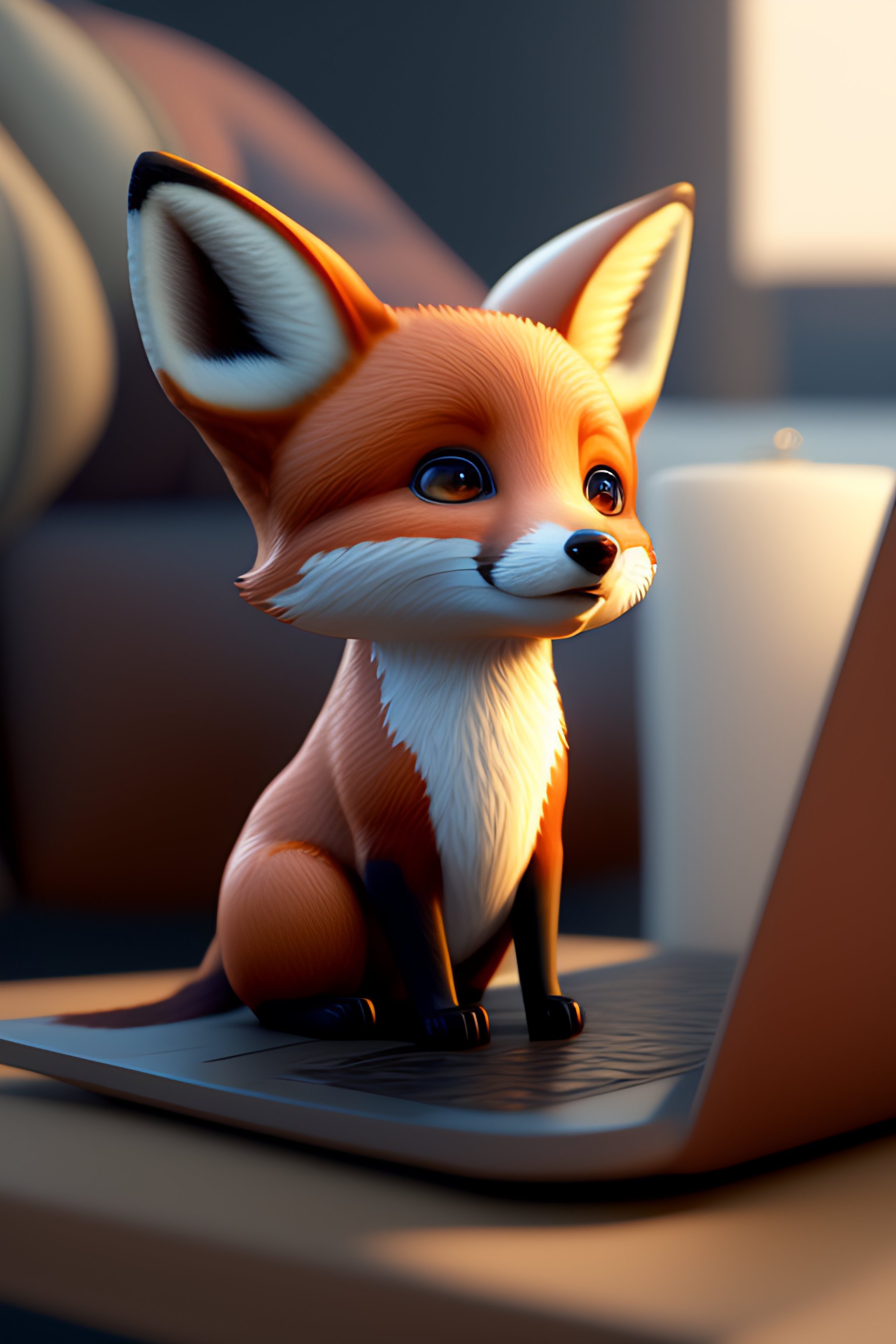 Lexica - Cute small humanoid fox sitting in front of laptop, unreal ...