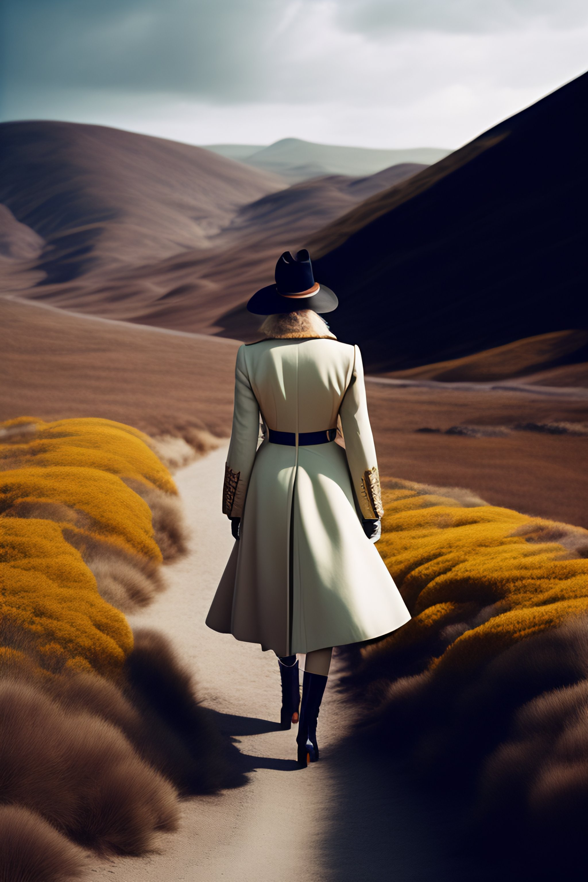Lexica - Steven meisel landscape photography, woman walking, view from ...