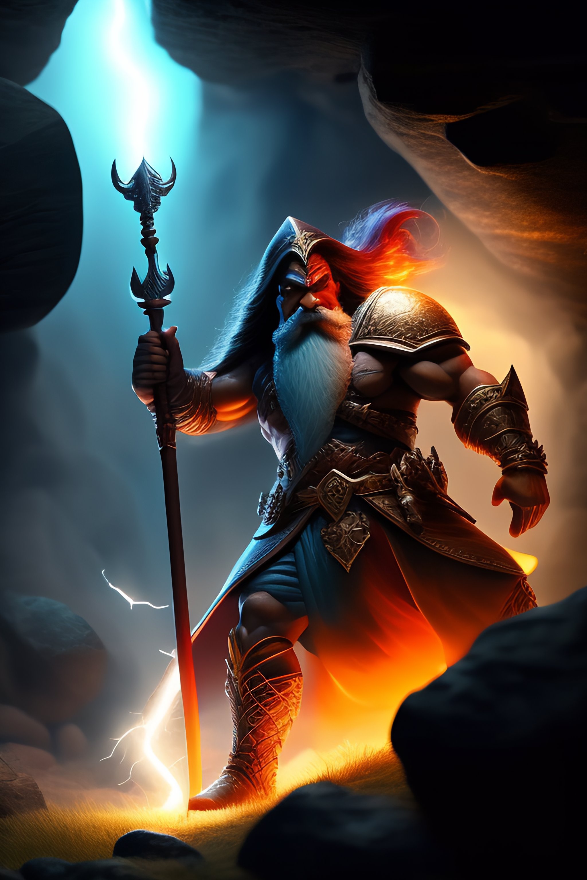 Lexica - Wizard with a staff fightning versus orcs inside a cave ...