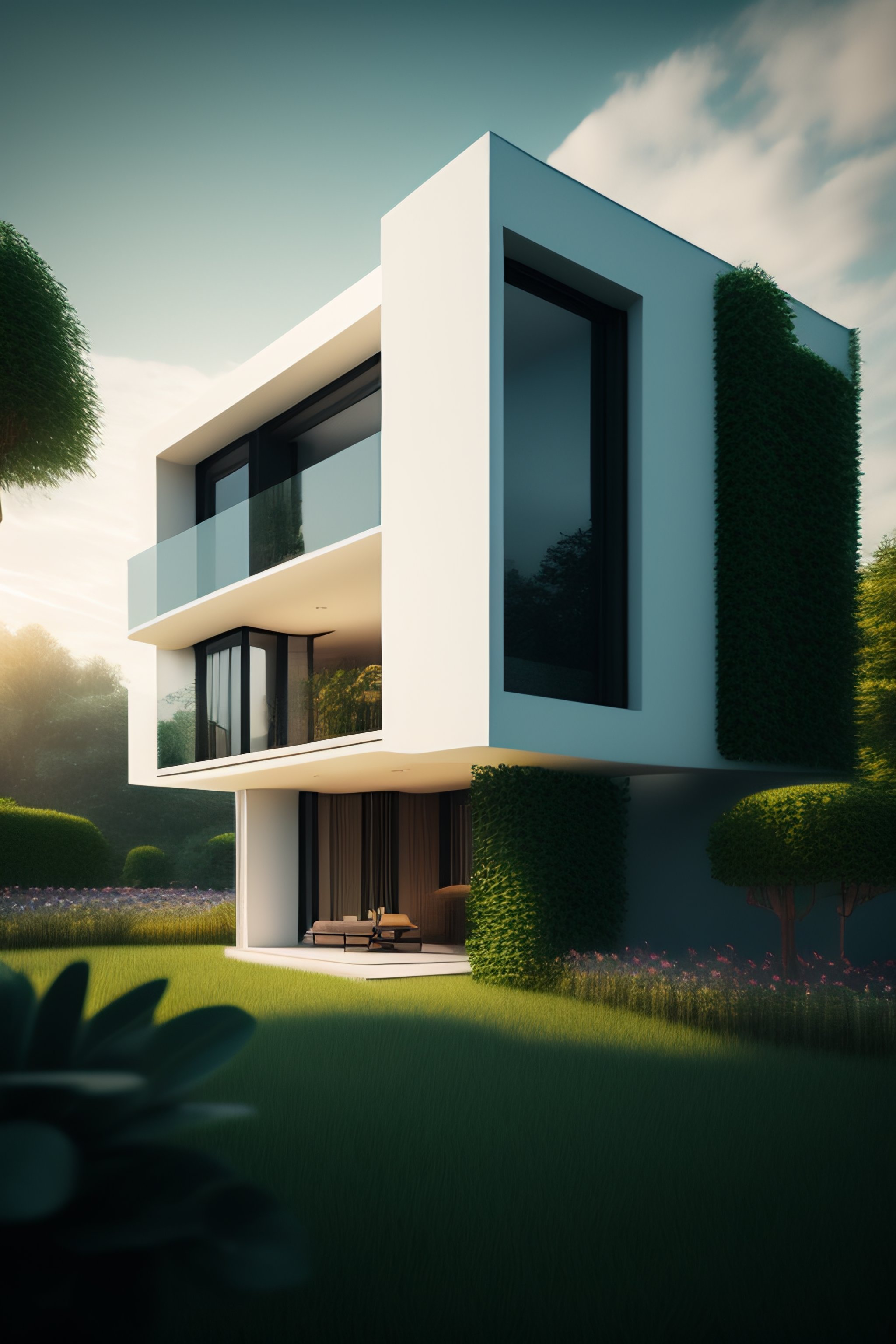 Lexica - Surreal modern house, lots of greenery and flowers, 8k render
