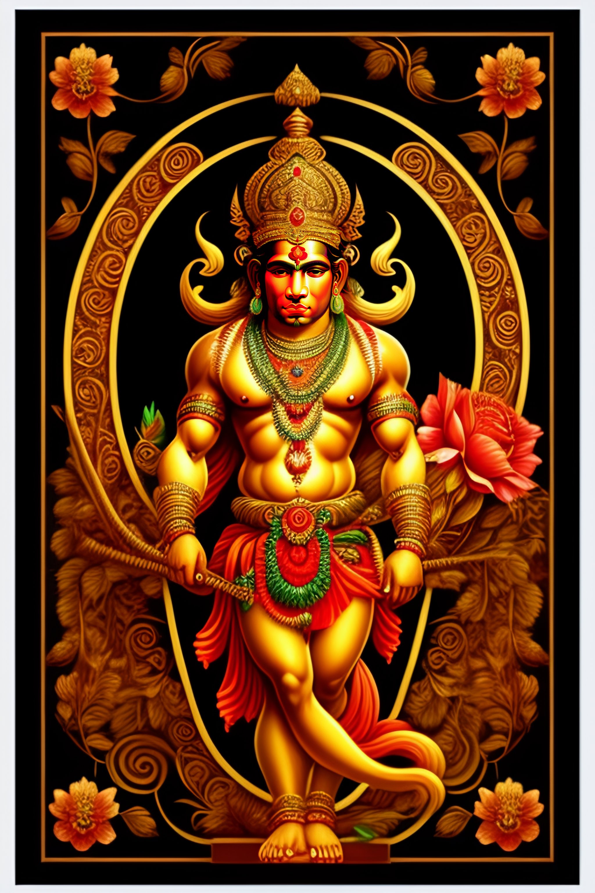 Lexica - Lord Hanuman with classical floral elements emanating from ...