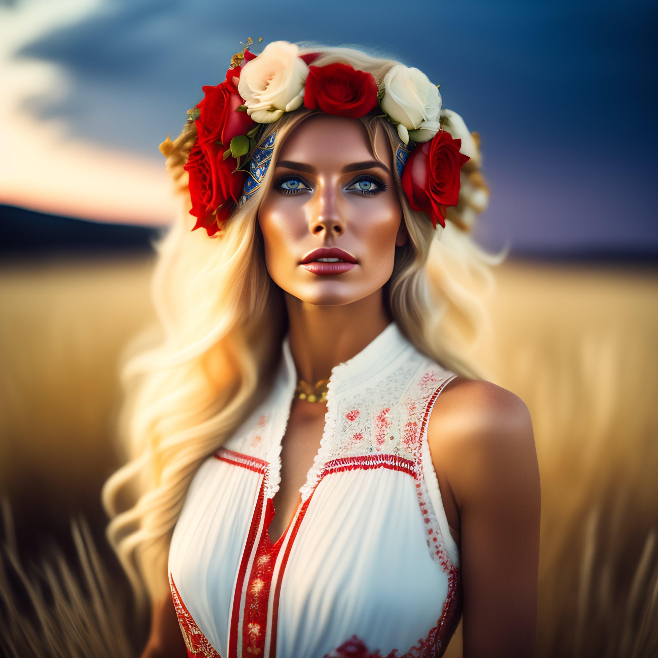 Lexica - Long shot of a Blonde, blue eyed female balkan woman in a ...