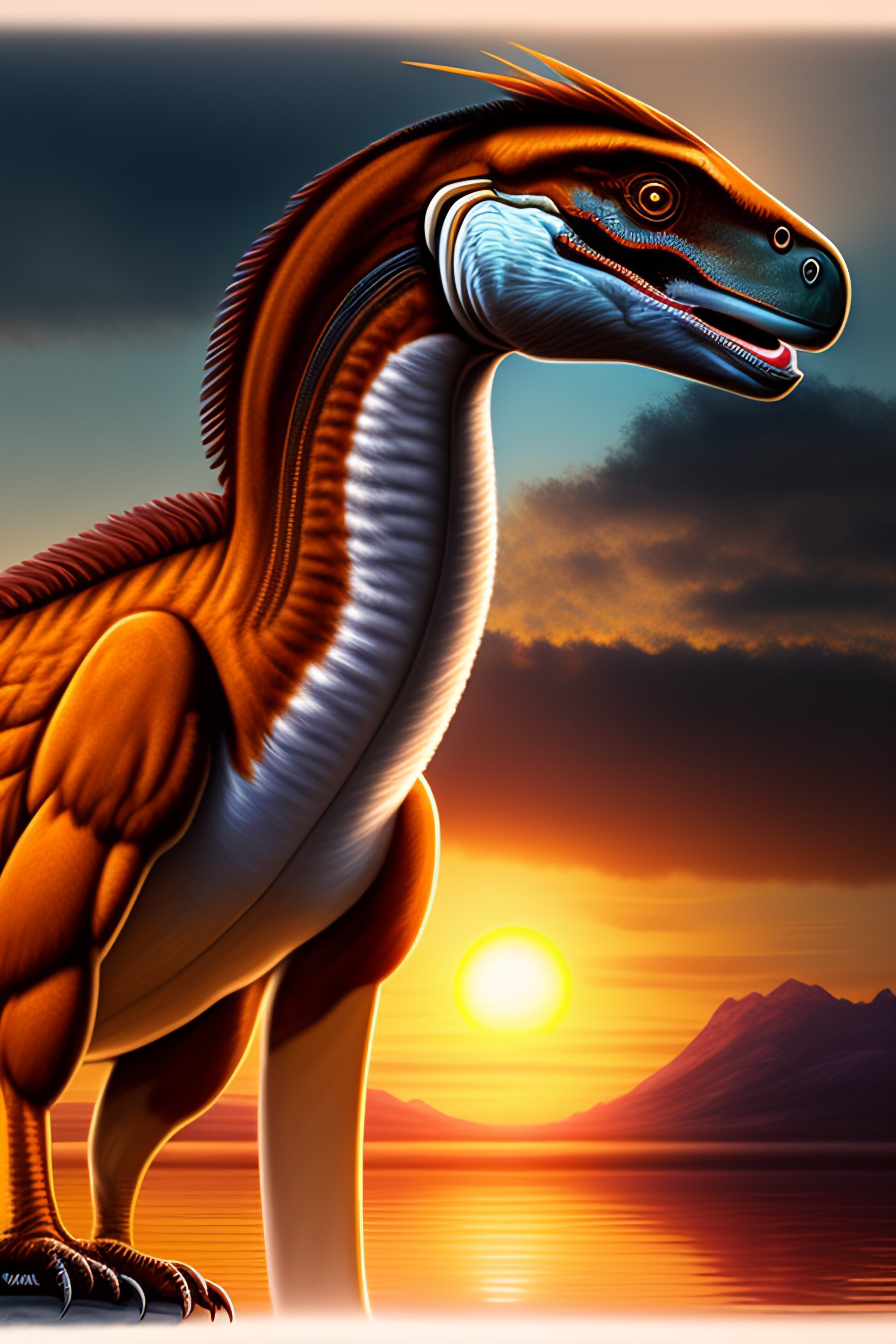 Lexica - Deinonychus, raptor, sunset, cretaceous, brown, feathered